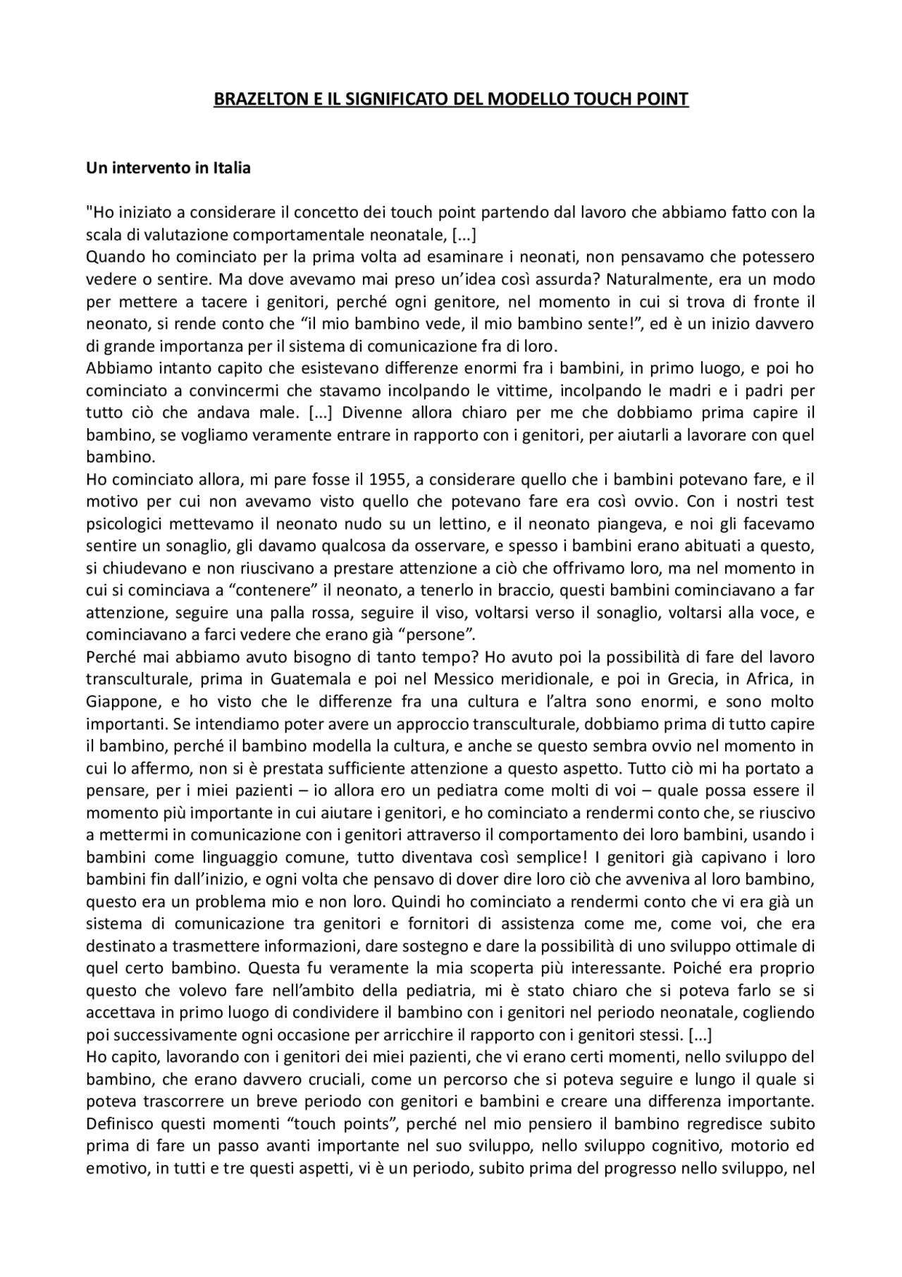 BRAZELTON E IL SIGNIFICATO DEL MODELLO TOUCH POINT | Guide, Progetti e ...