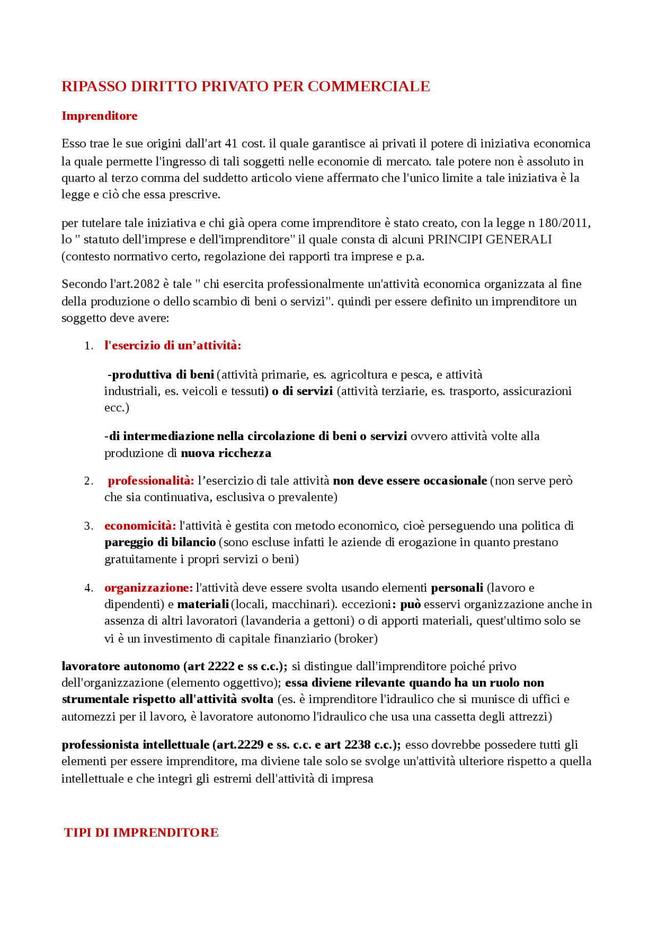 Ripasso Di Diritto Privato Per Diritto Commerciale Docsity