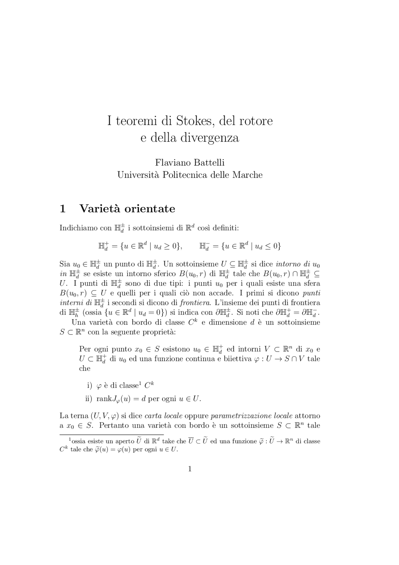 Teorema di stokes del rotore e della divergenza | Appunti di Analisi ...