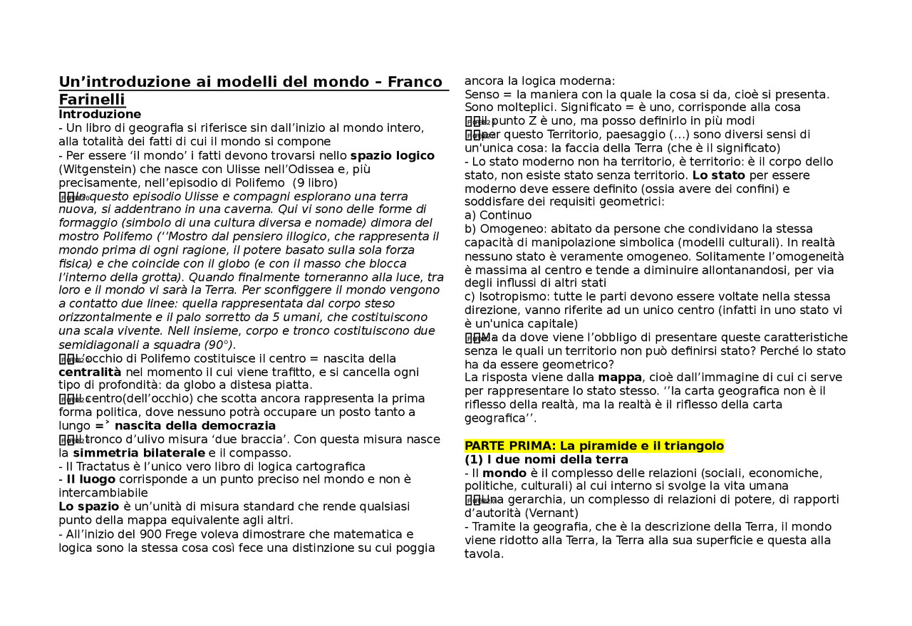 Geografia Introduzione Ai Modelli Del Mondo Docsity
