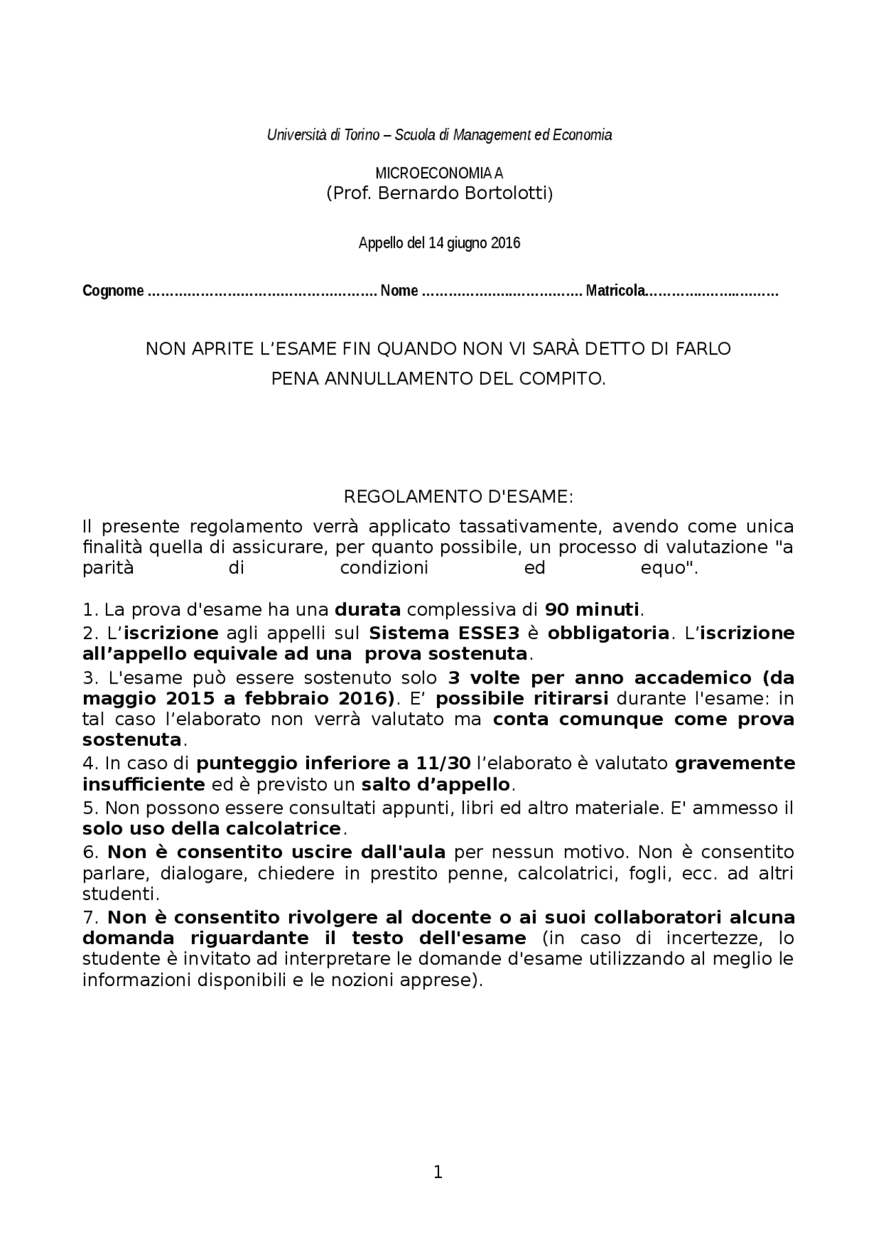 Esame Con Soluzione Di Microeconomia Docsity