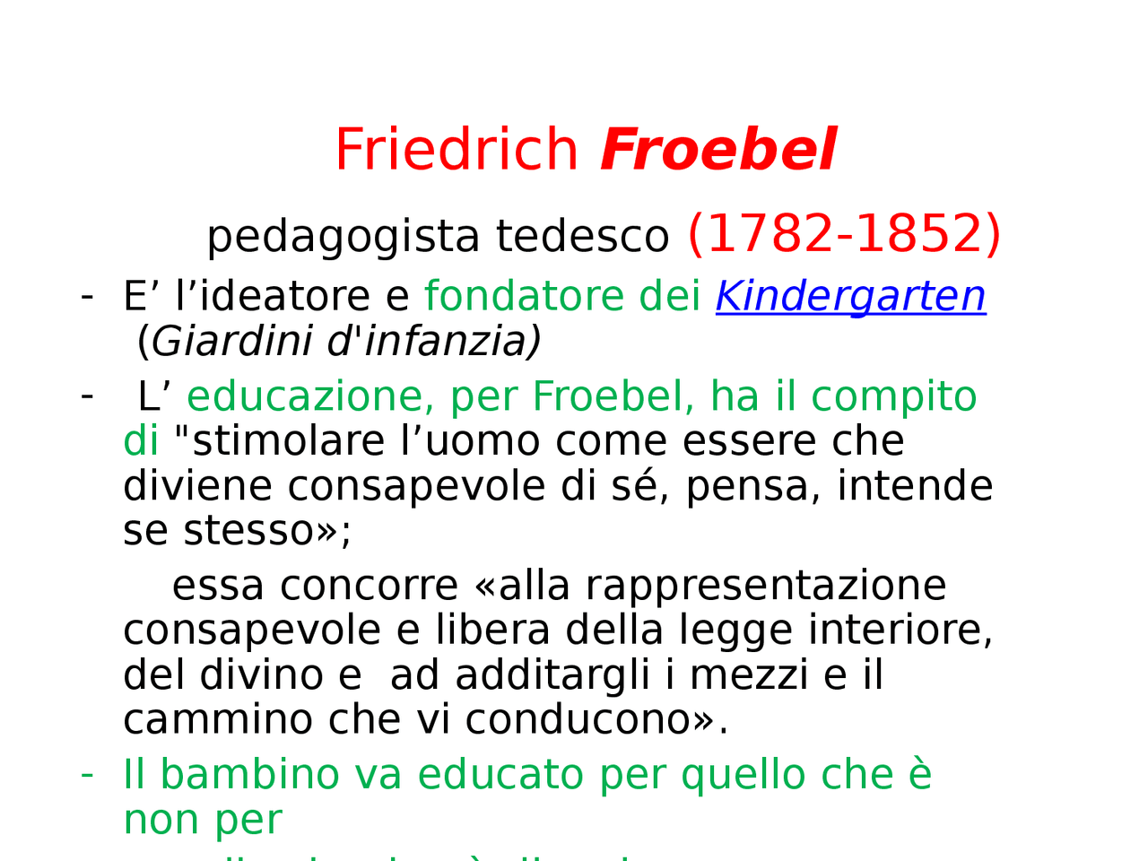 Froebel Montessori Agazzi Docsity
