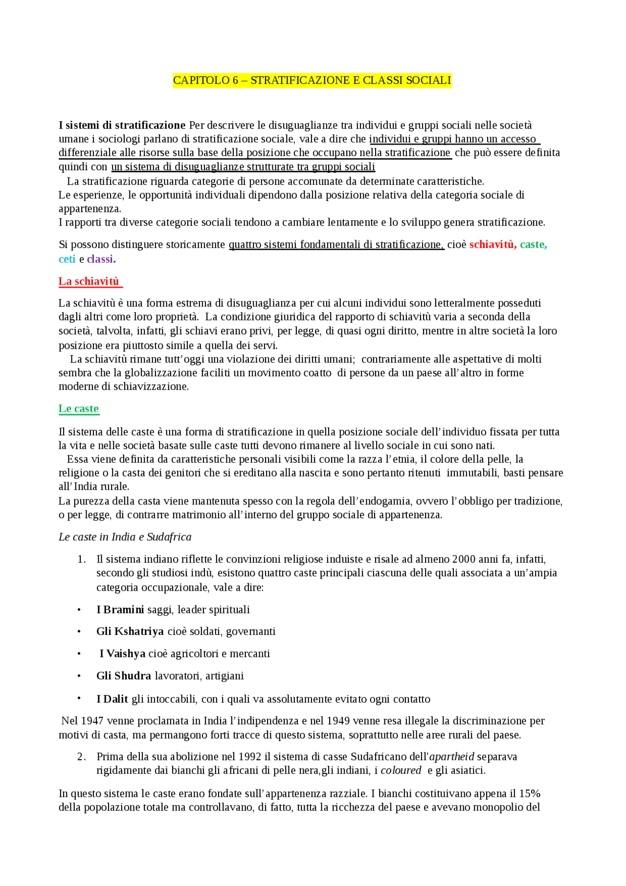 Stratificazione E Classi Sociali Docsity