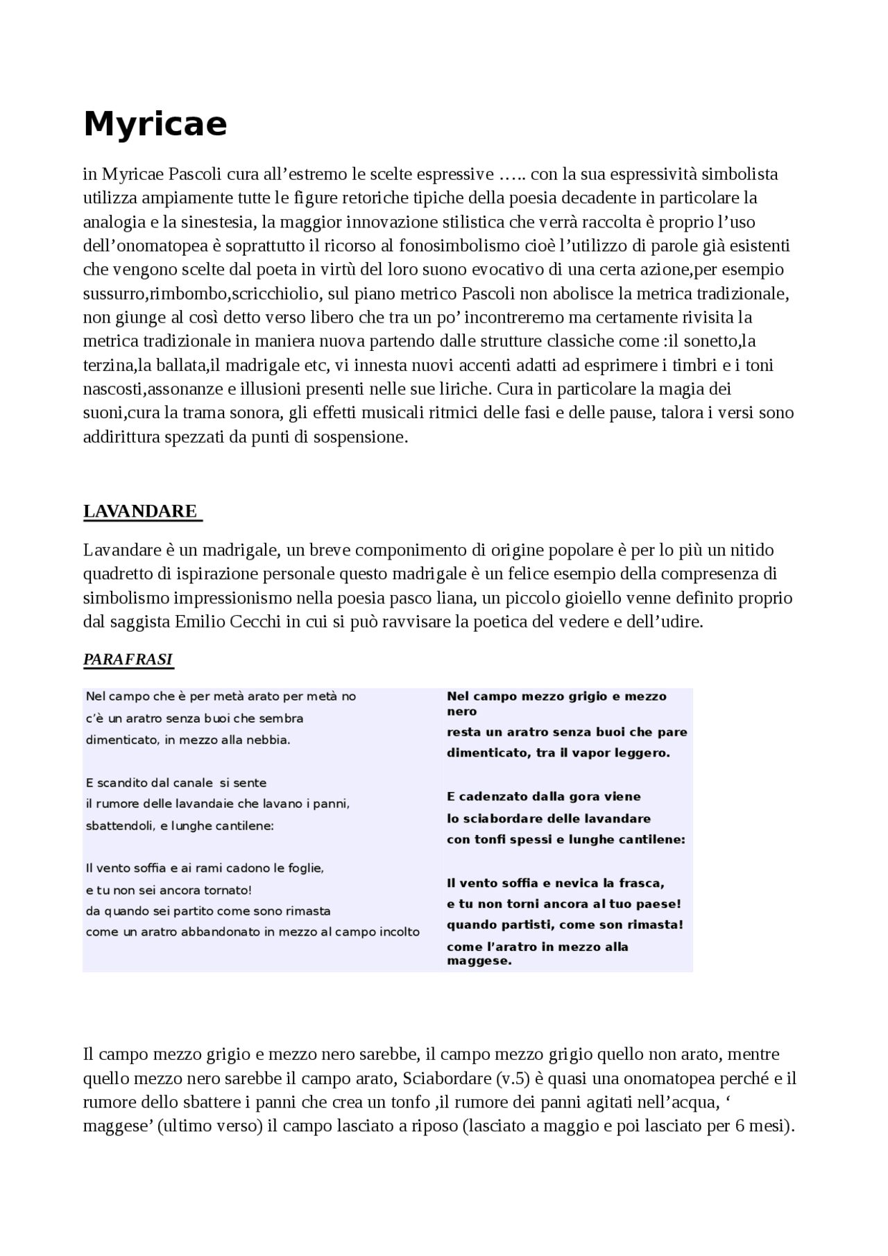 Myricae opera di Pascoli - Docsity