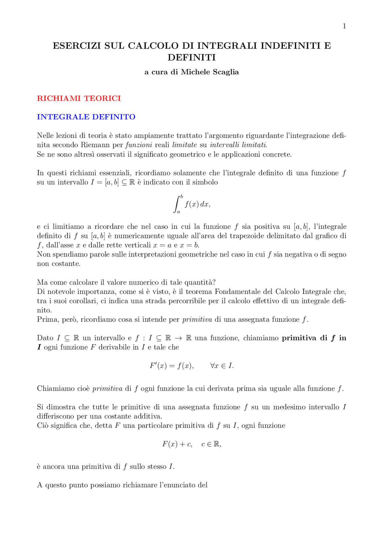 Esercizi sugli integrali - Docsity