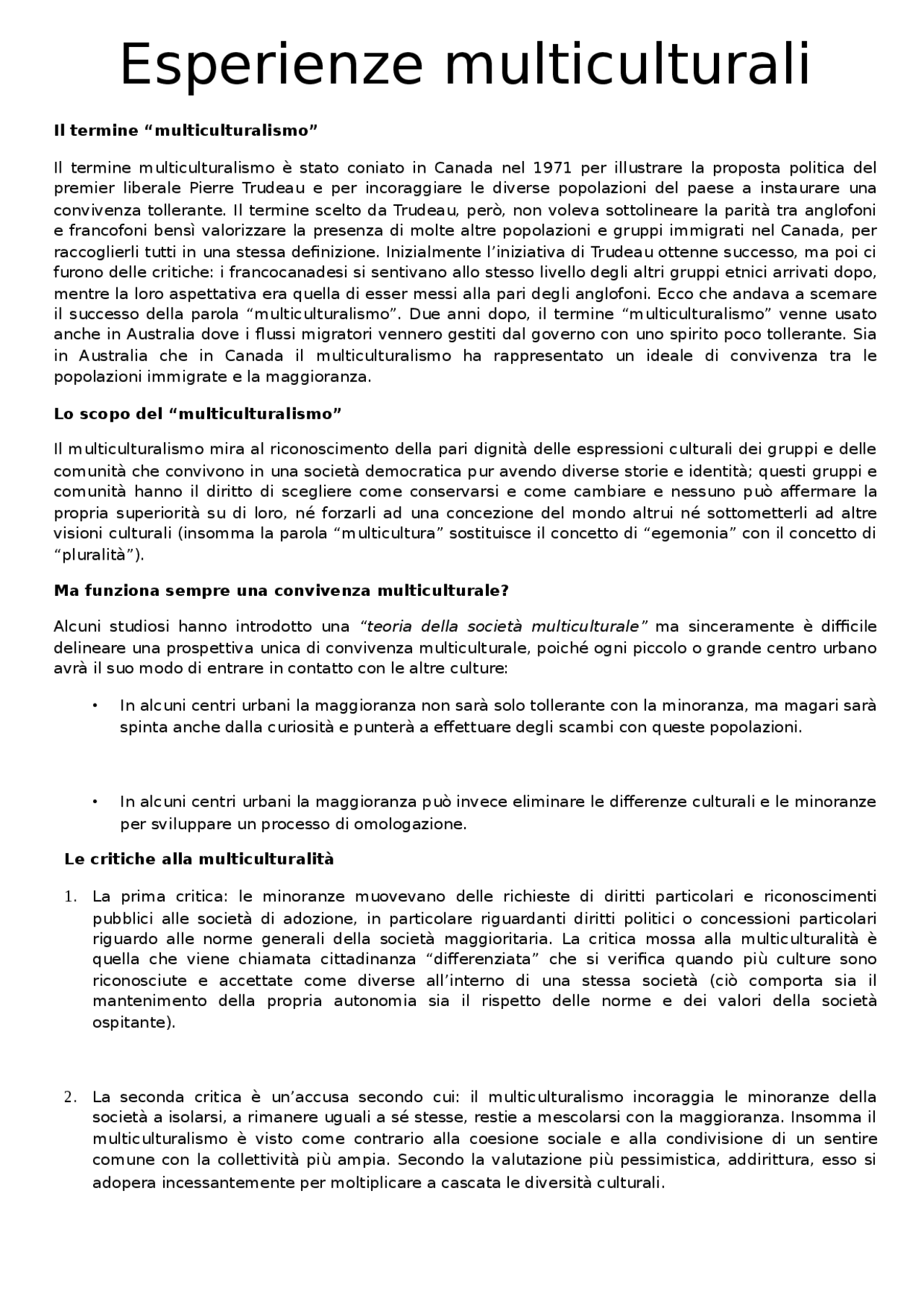 Esperienze Multiculturali Origini E Problemi Docsity