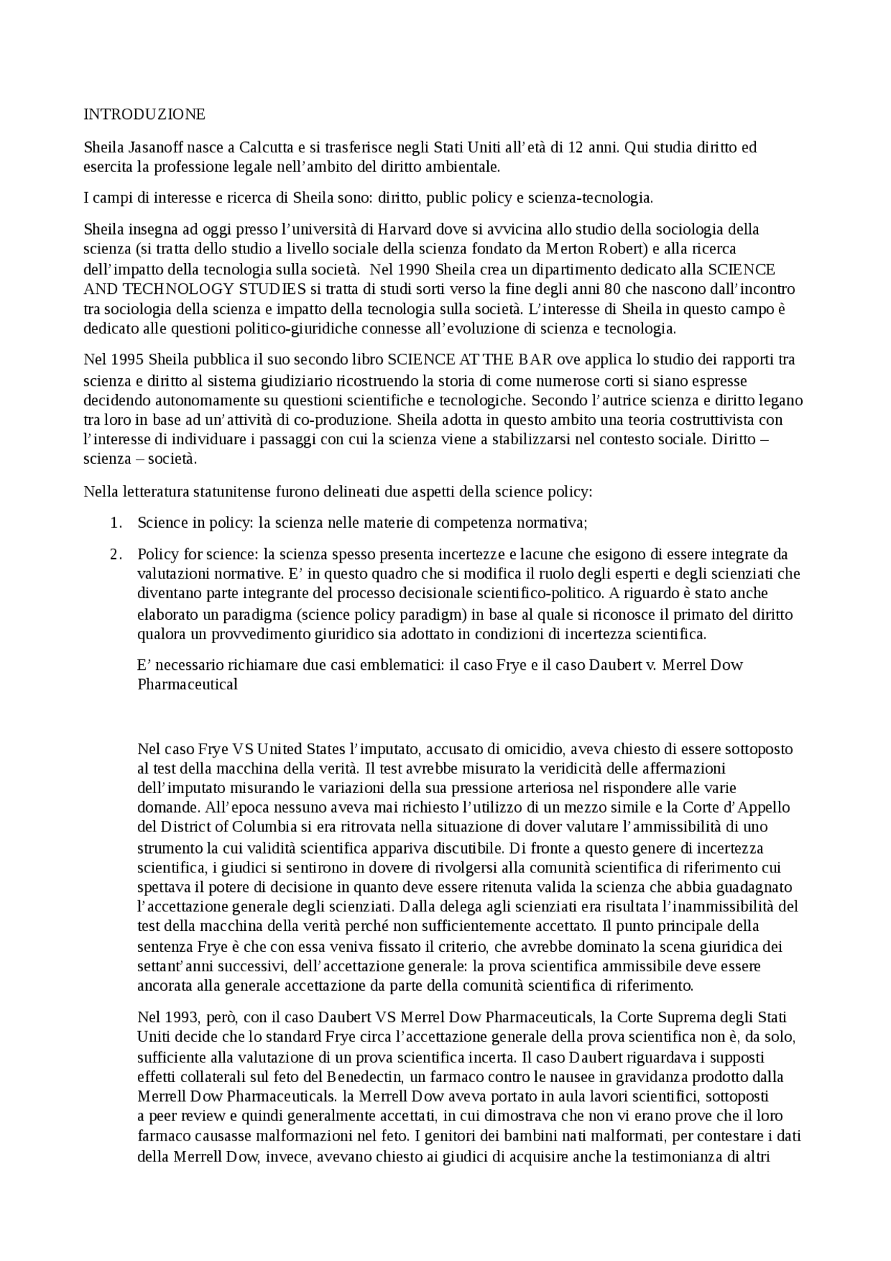 La scienza davanti ai giudici - Docsity