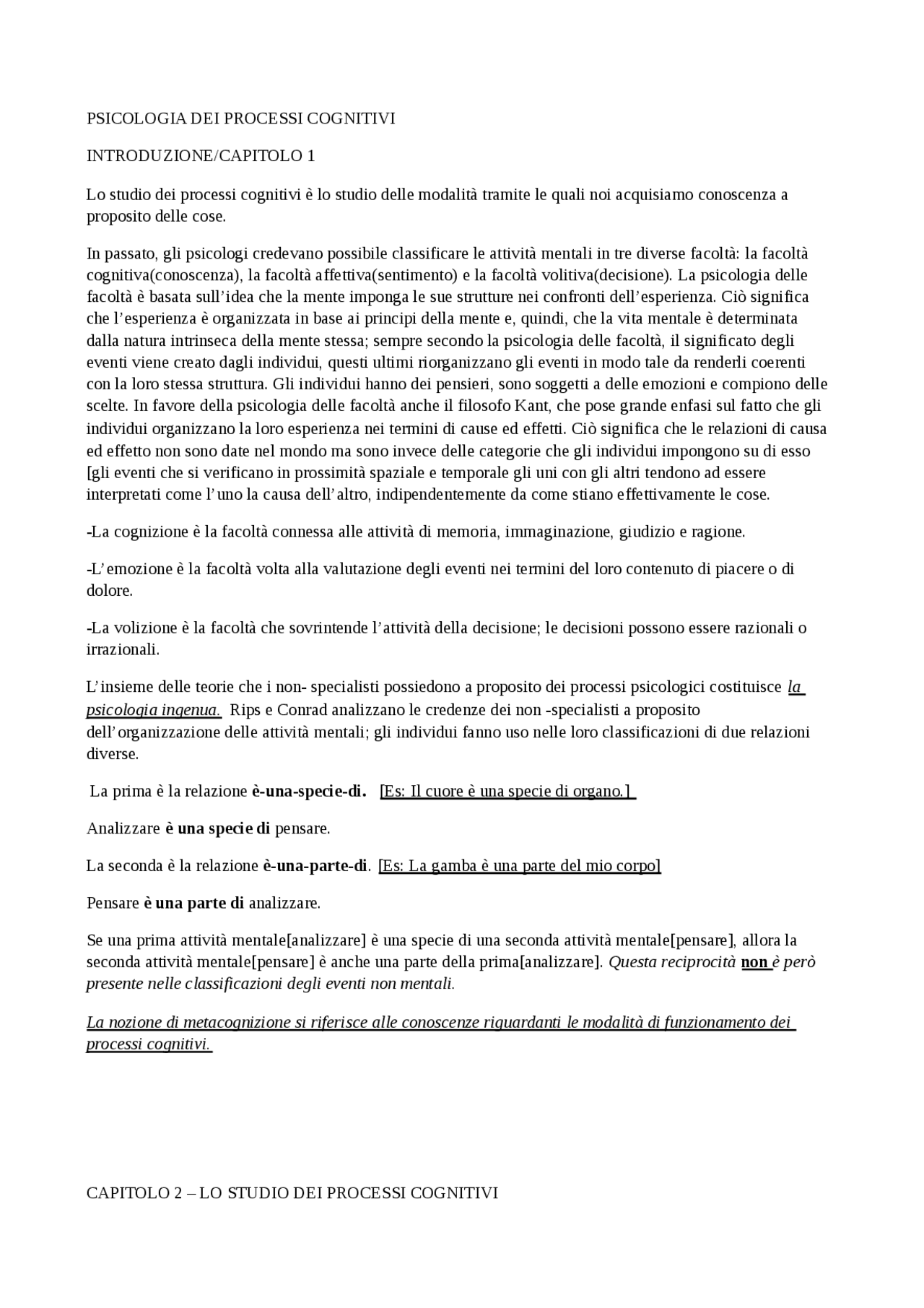 Psicologia Dei Processi Cognitivi Docsity