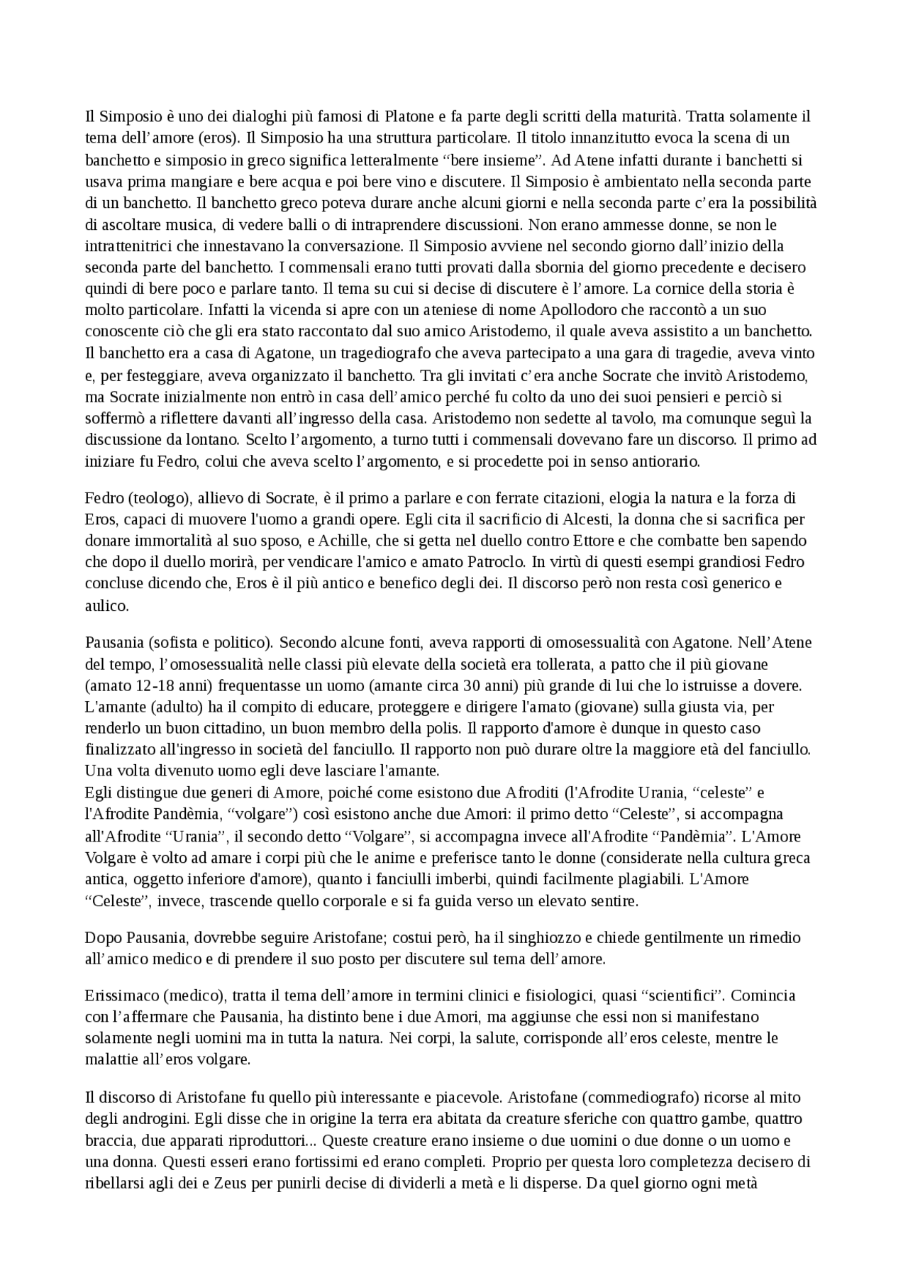 Il Simposio Platone Appunti Di Estetica Docsity