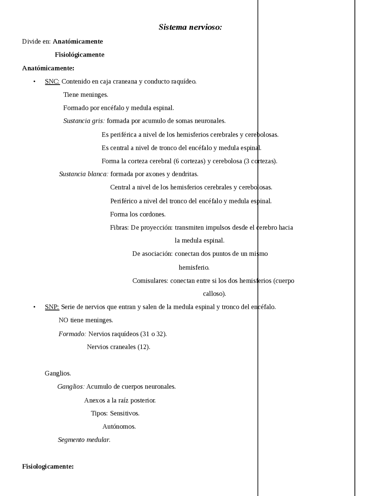 Sistema nervioso neuroanatomia basica | Notes de Anatomie | Docsity