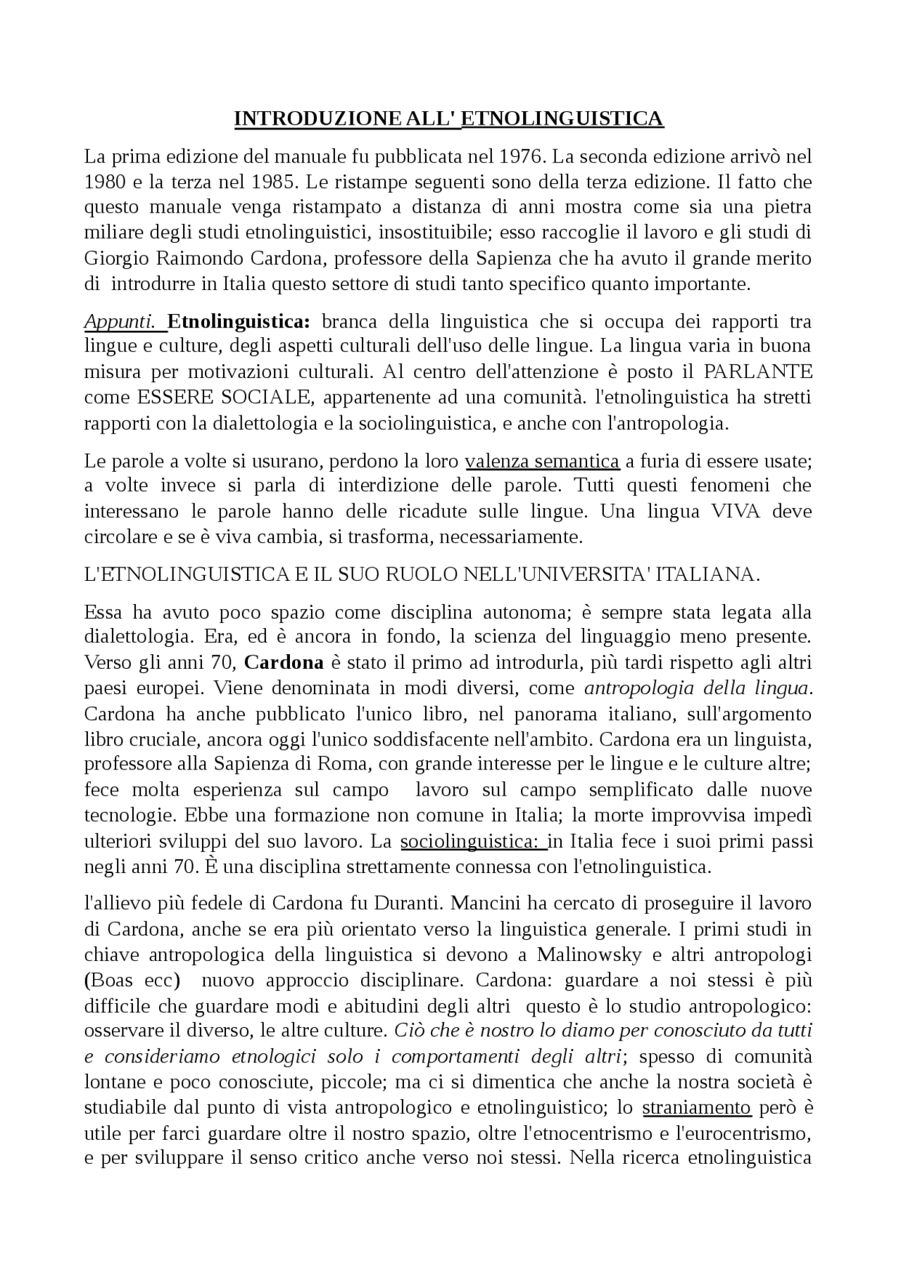 Introduzione Alletnolinguistica Di Cardona Docsity