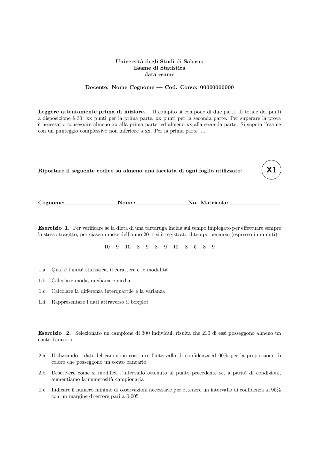 Statistica Simulazione Esame Dispense Di Analisi Statistica Docsity