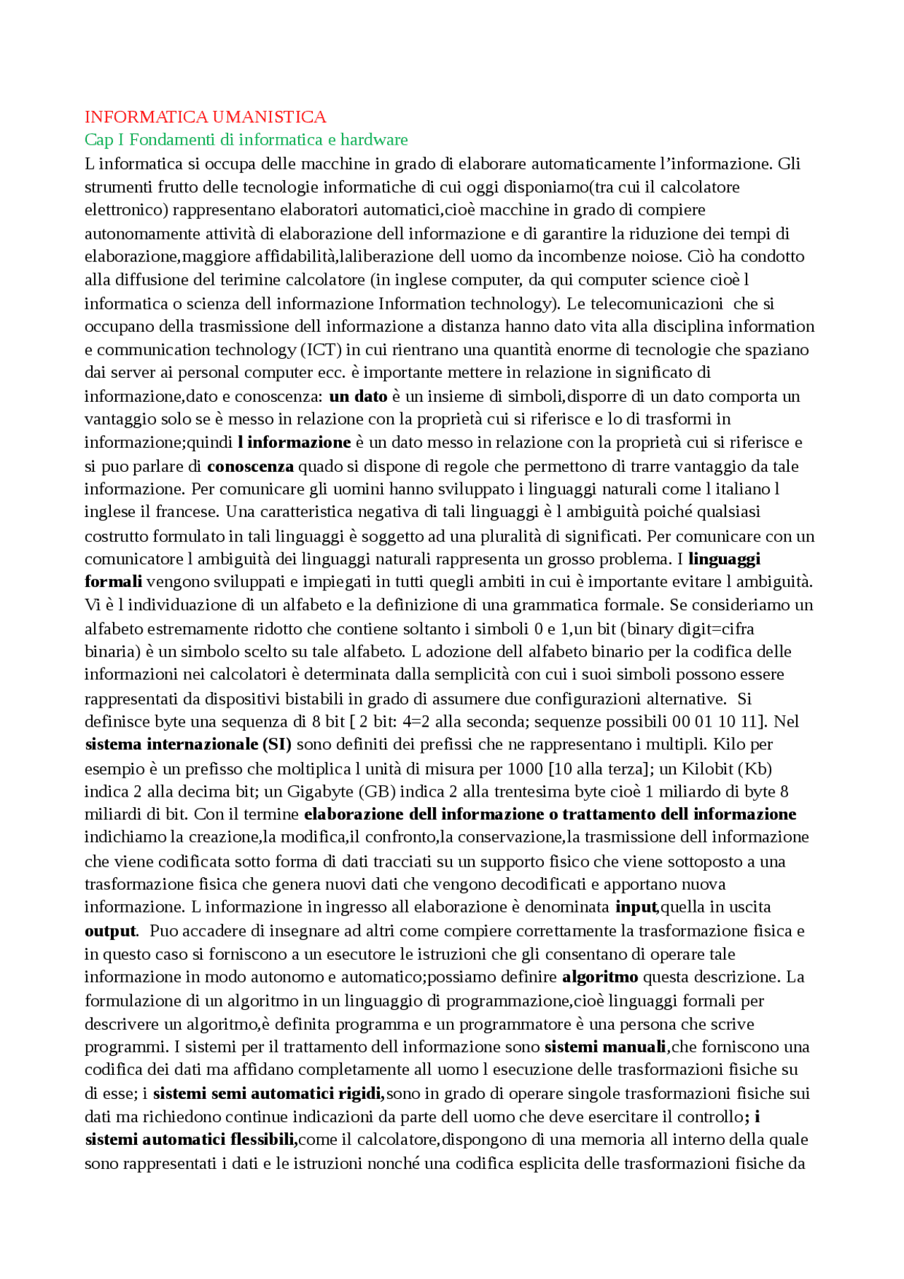 Informatica Umanistica Docsity