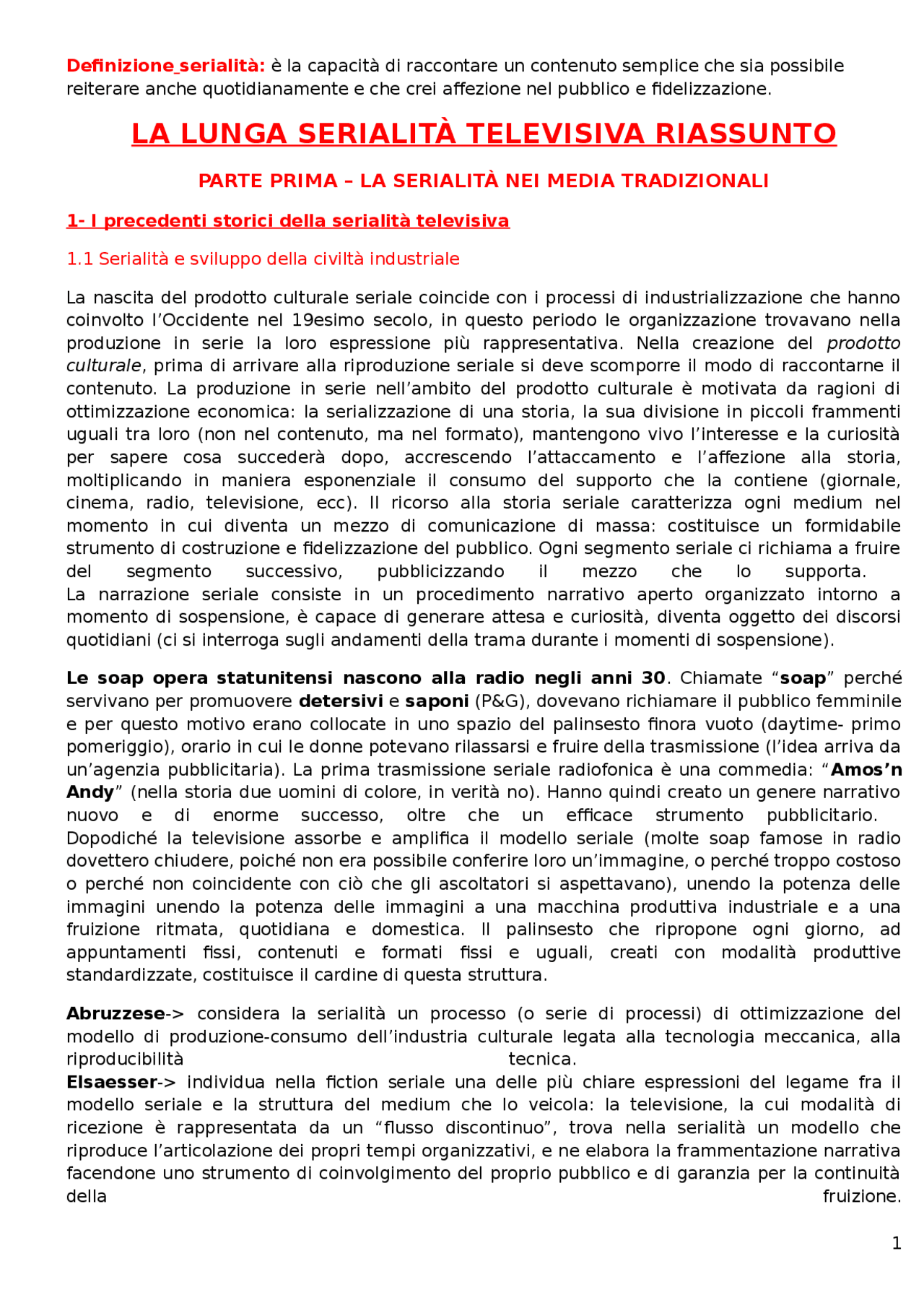 La Lunga Serialità Televisiva Docsity