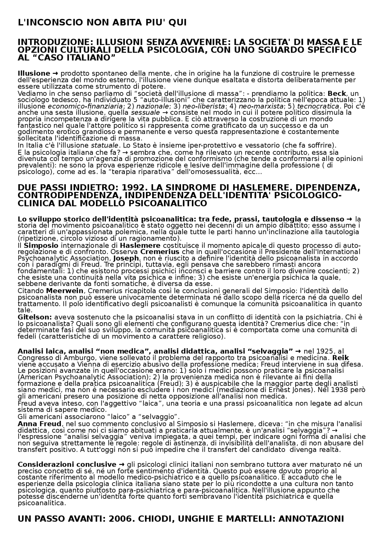 Linconscio Non Abita Più Qui Docsity