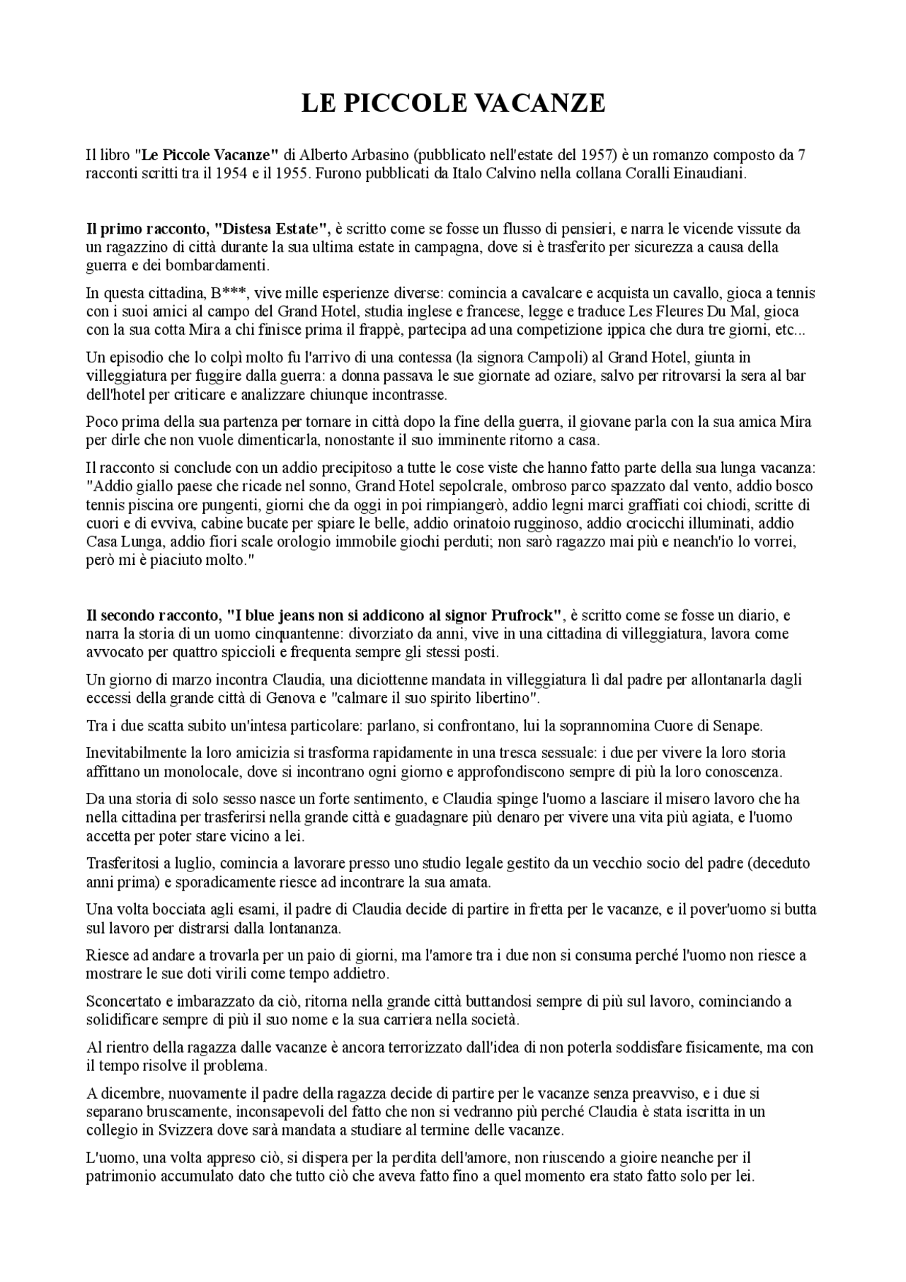 Le Piccole Vacanze Alberto Arbasino Docsity