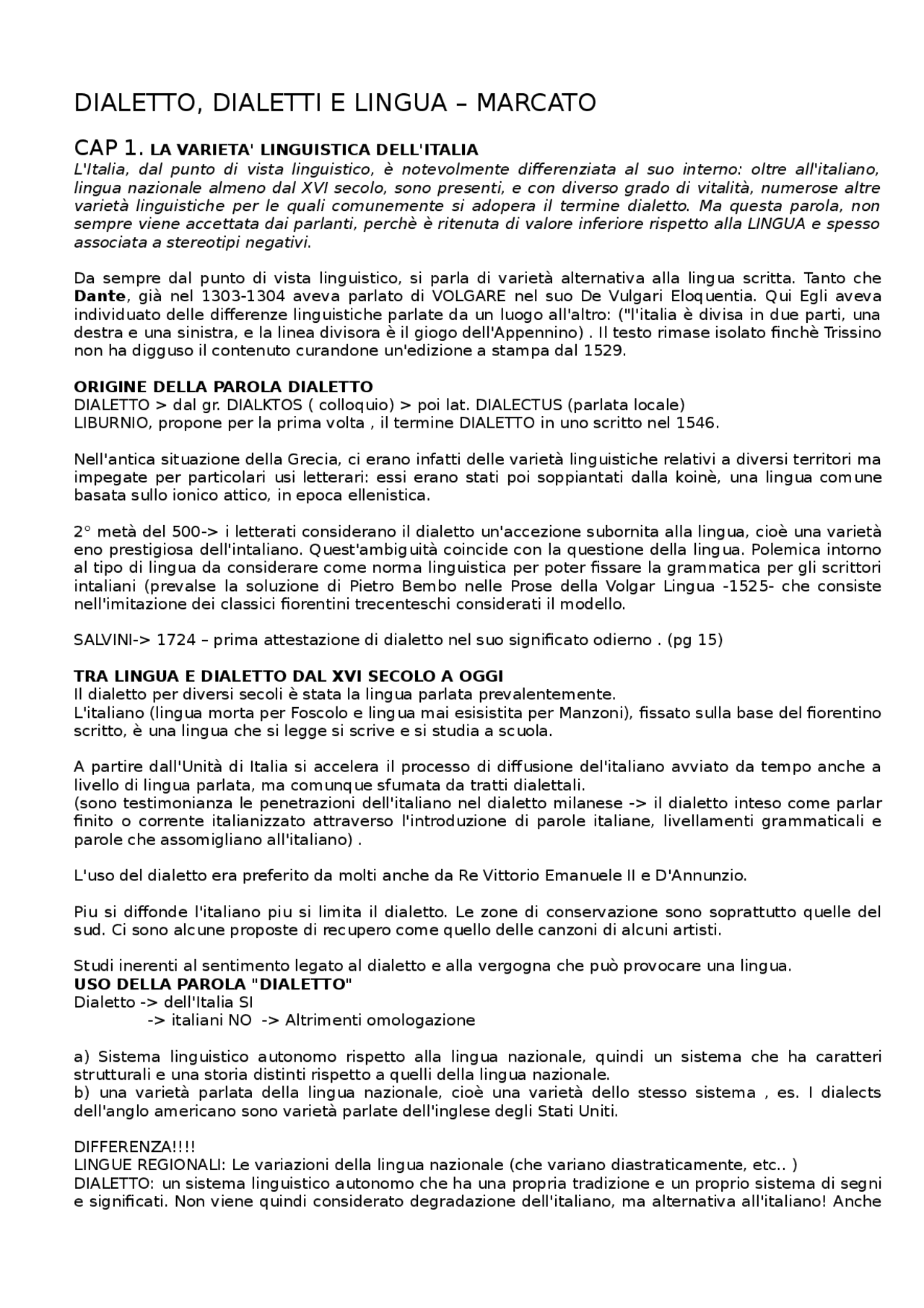 Dialetto Dialetti E Lingua Docsity