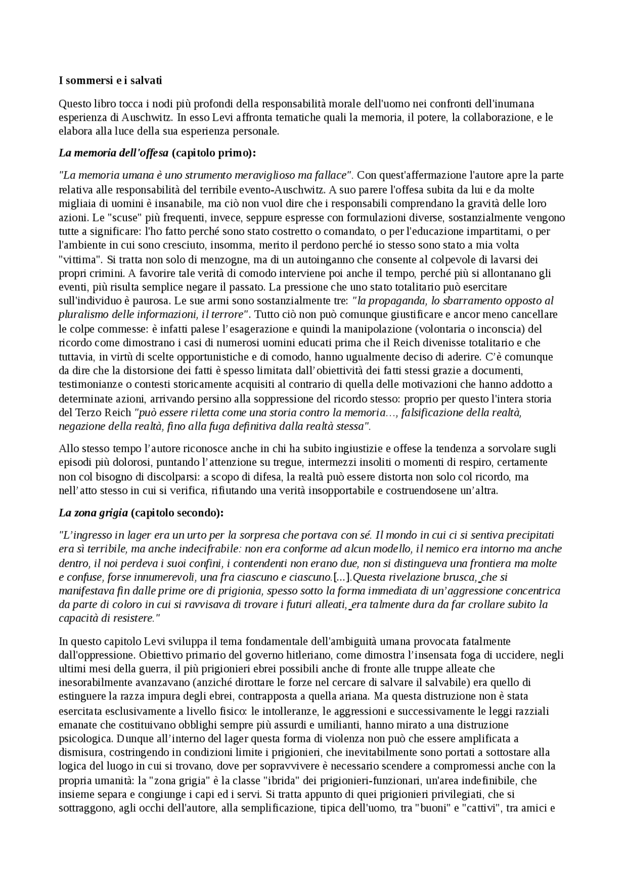 I Sommersi E I Salvati Docsity