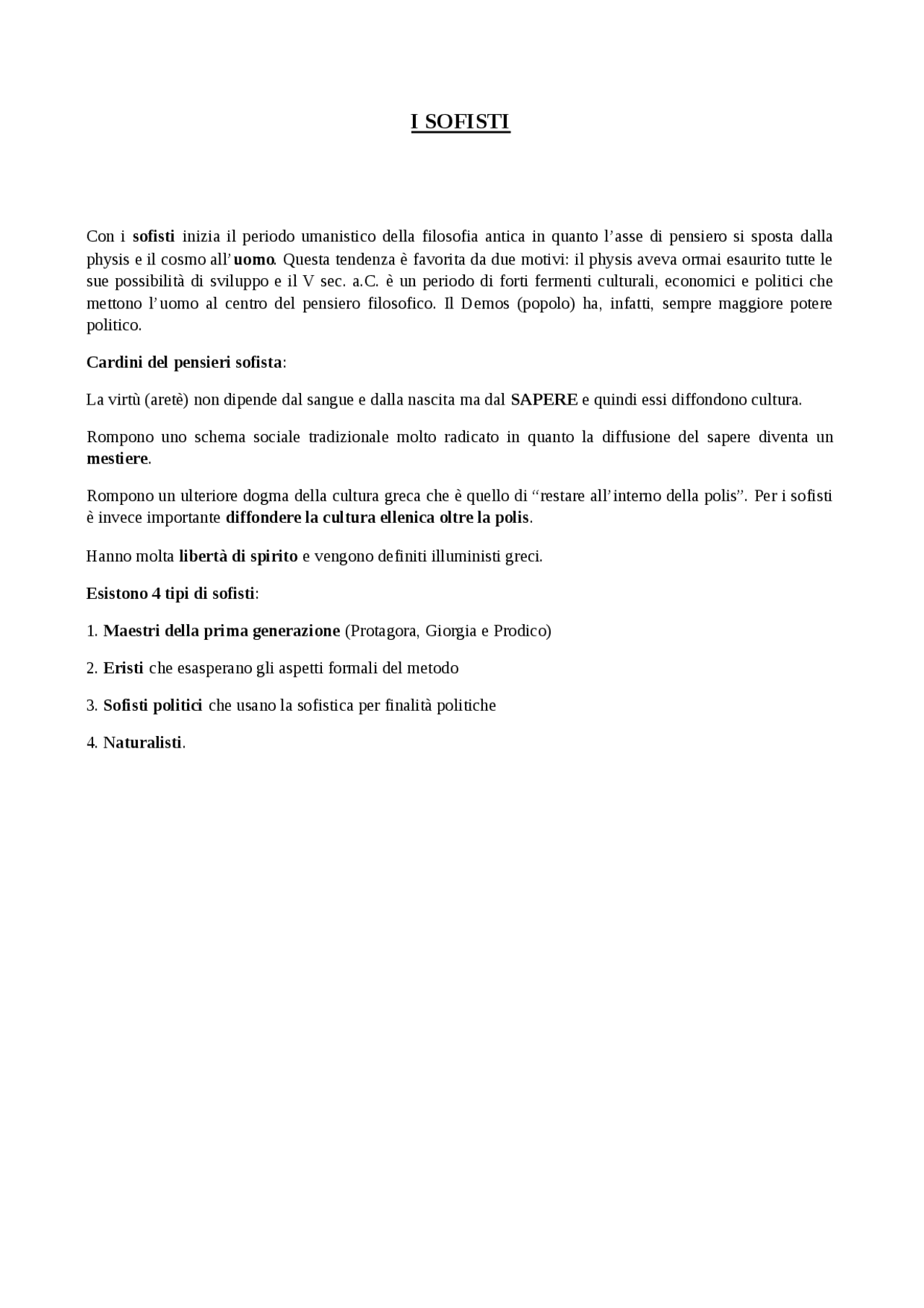 LA FILOSOFIA DEI SOFISTI - Docsity