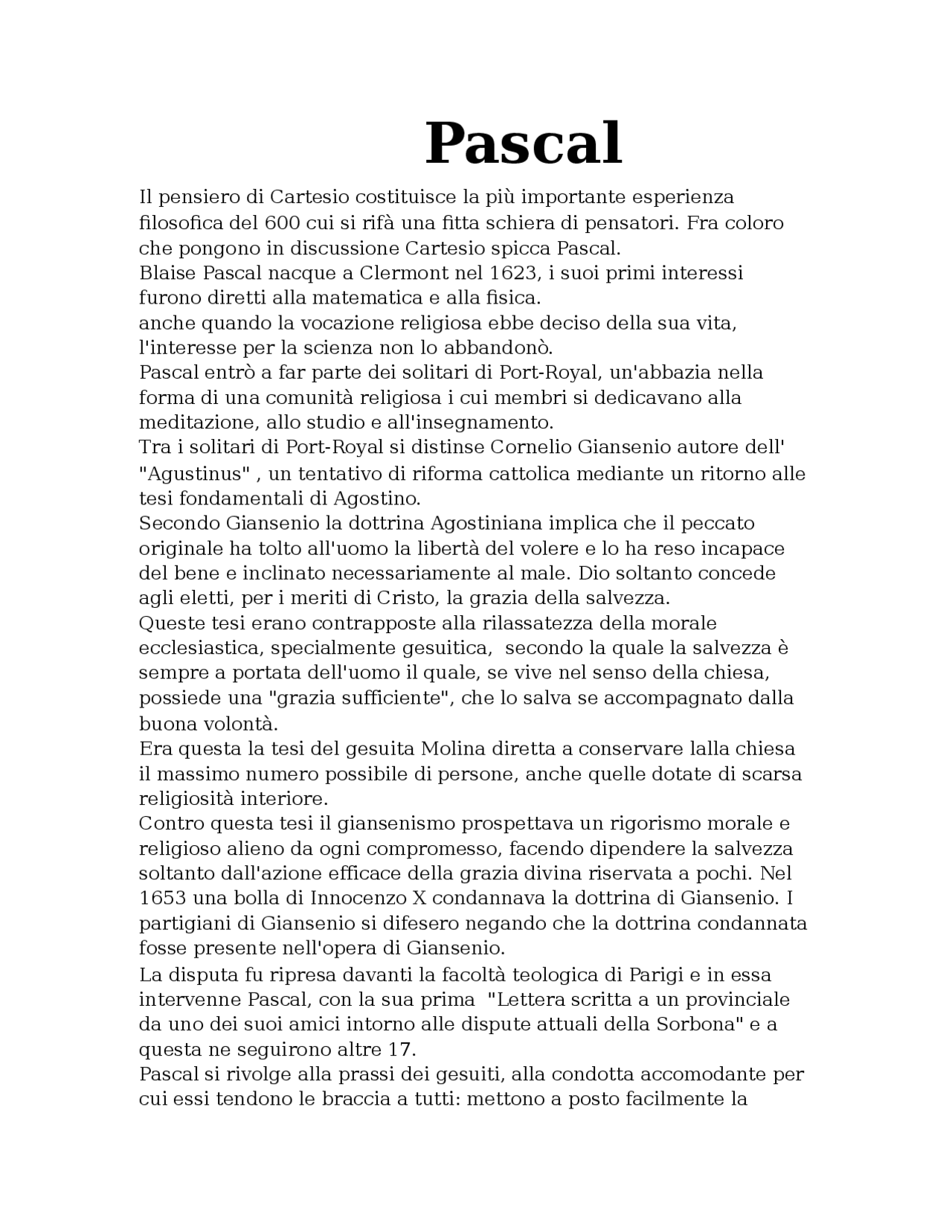 Pascal, Hume, Locke, Kant - Docsity