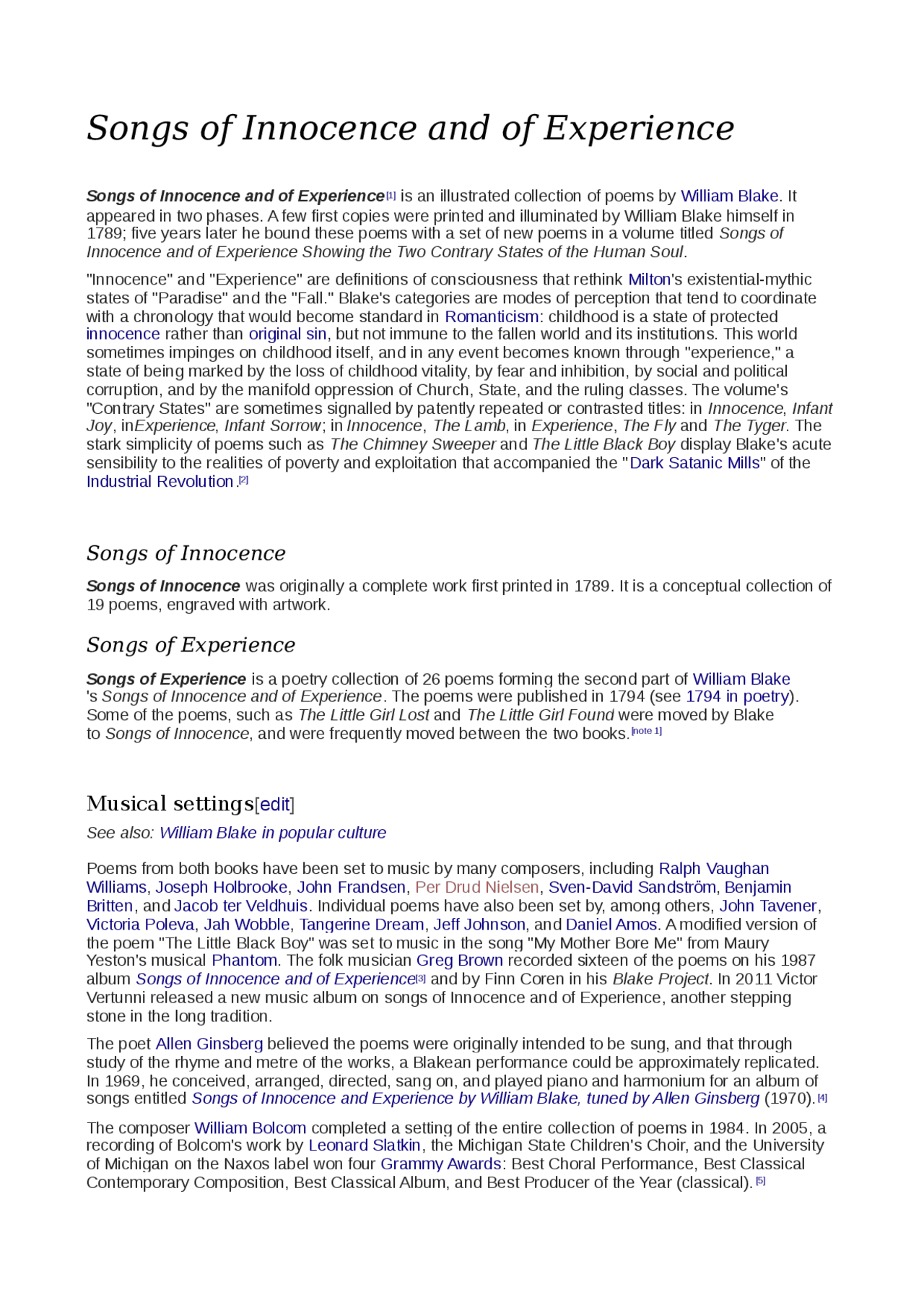 Songs of Innocence and of Experience: Showing the Two Contrary States ...