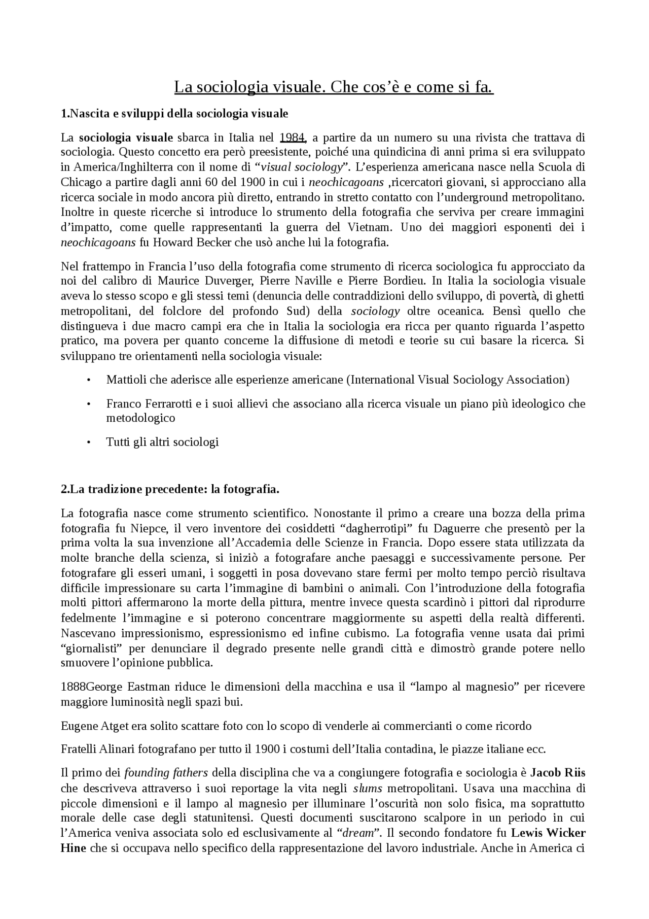Riassunto Libro La Sociologia Visuale Profmattioli Appunti Di
