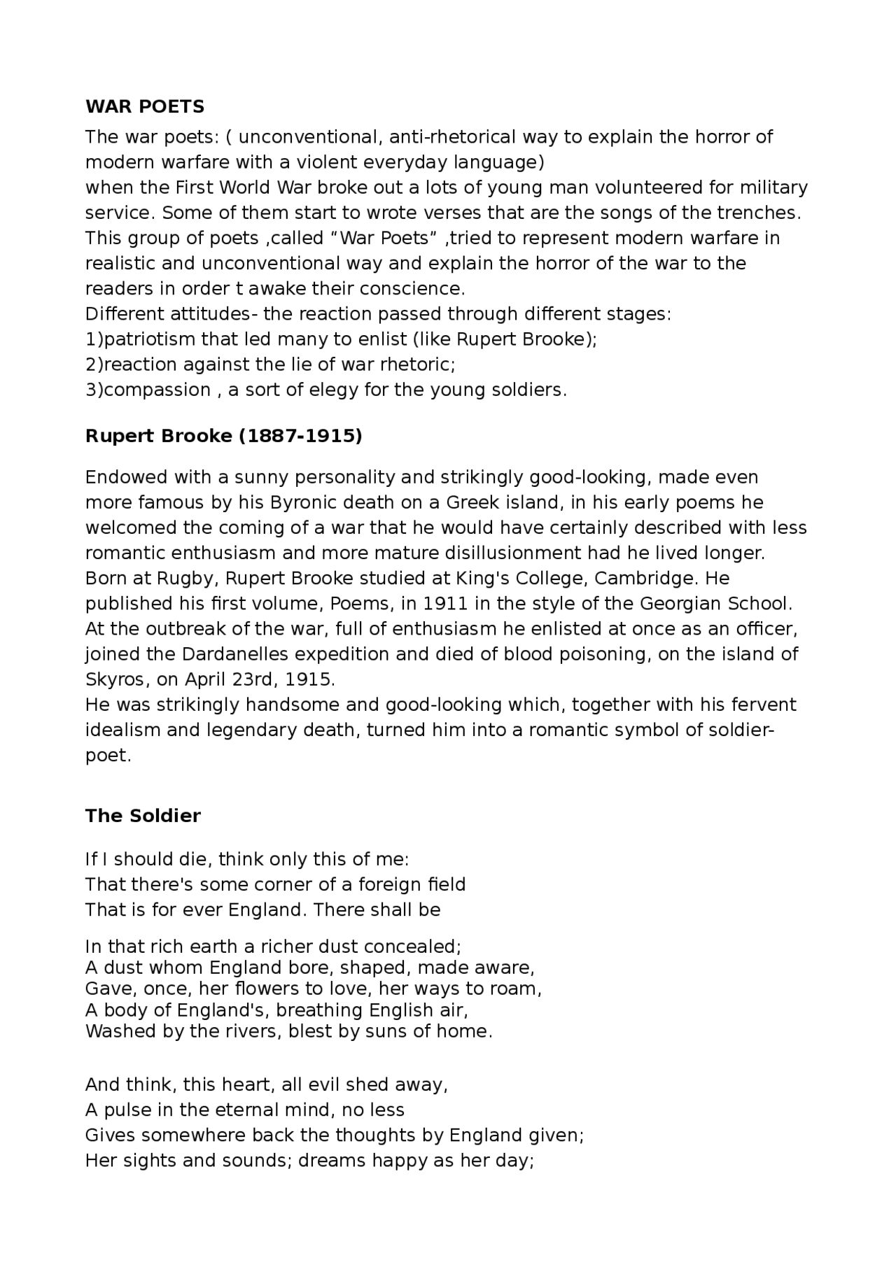 War Poets during the second world war - Docsity