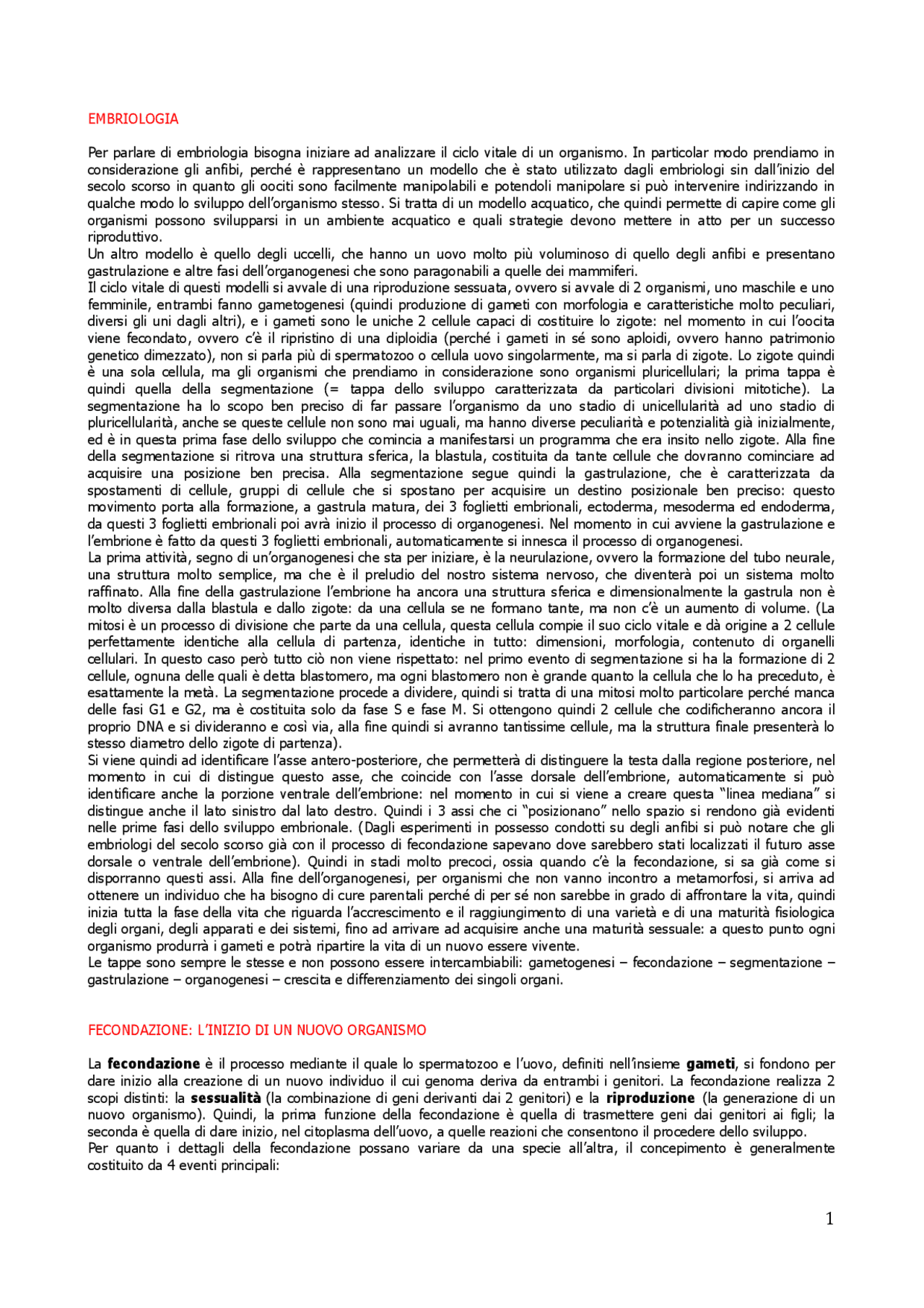 Modulo Di Embriologia Docsity