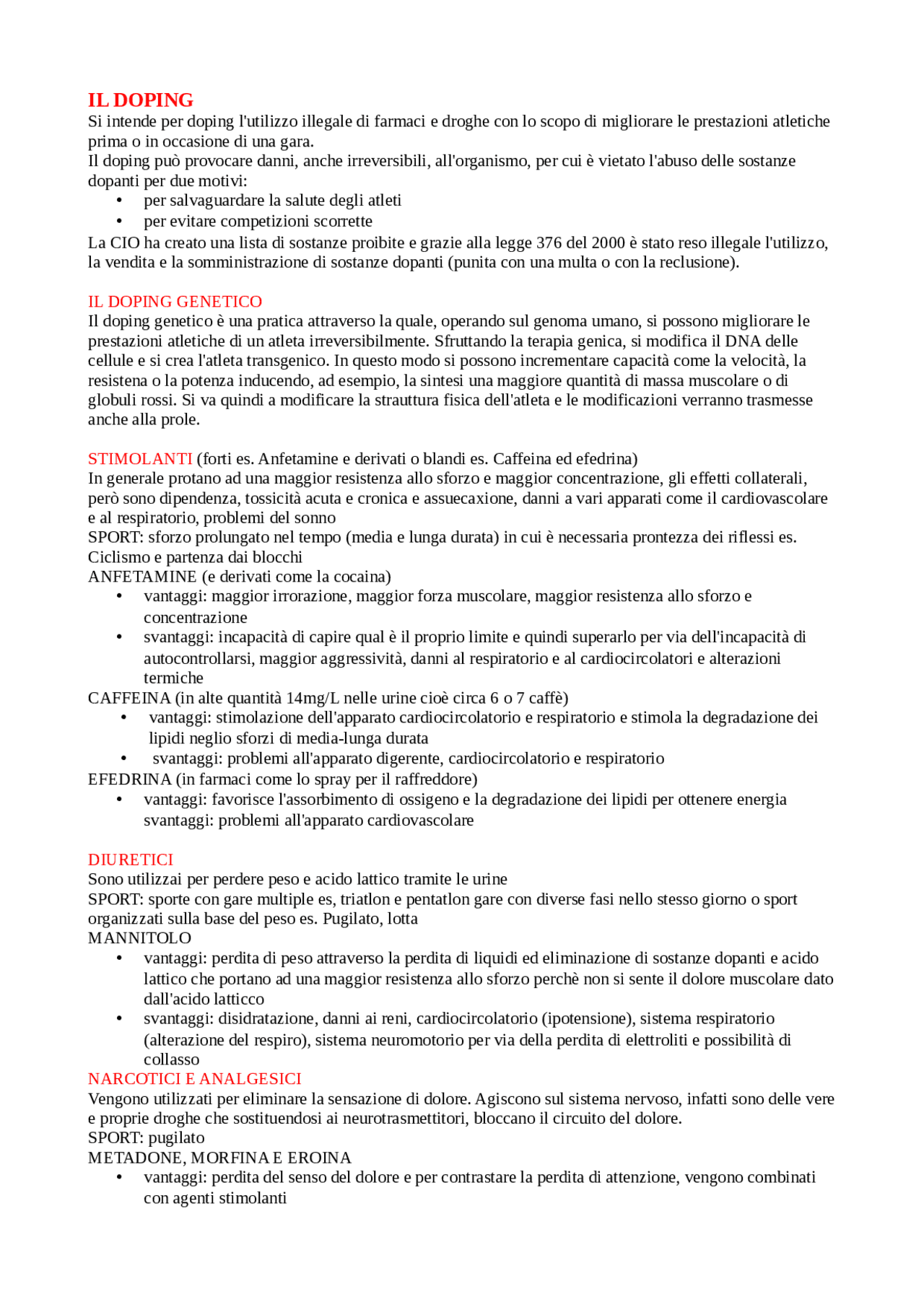 Il doping: cos'è e cosa provoca - Docsity