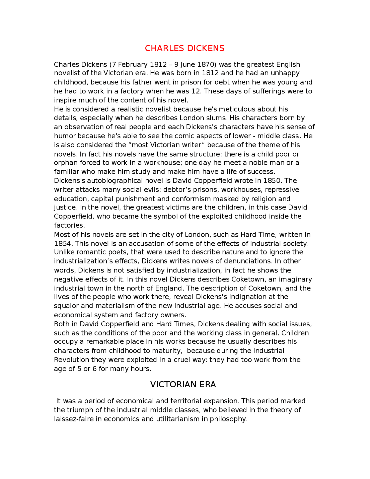 Charles Dickens and the Victorian Age | Appunti di Inglese | Docsity