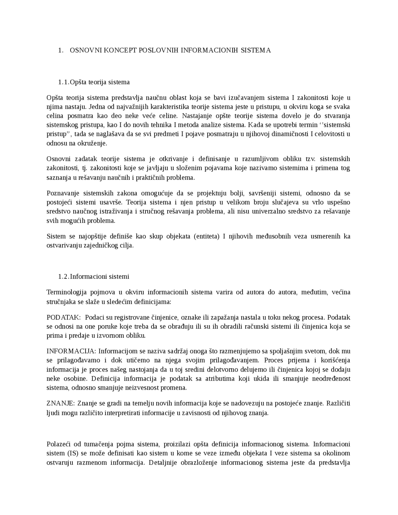 Osnovni Kocept Poslovnih Informacionih Sistema Skripte Predlog