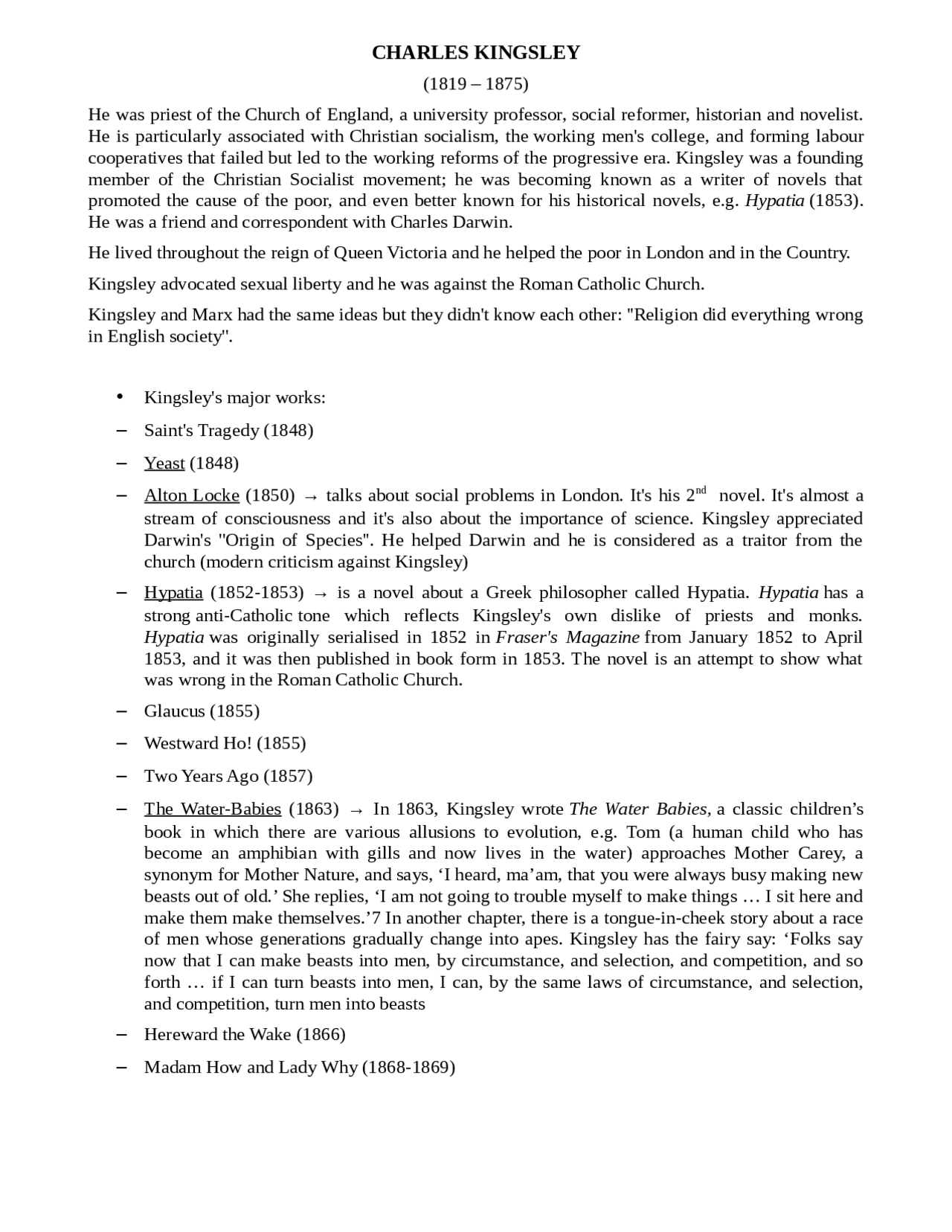 Charles Kingsley: vita e opere principali | Appunti di Letteratura ...