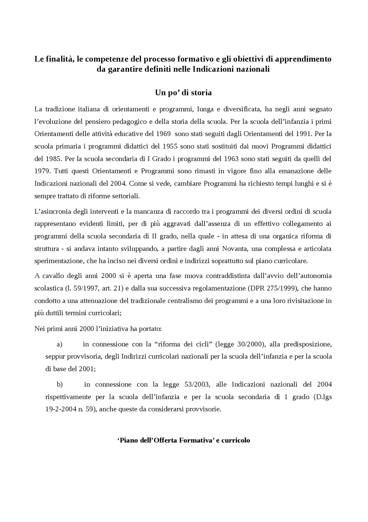 Storia del curricolo e delle competenze - Docsity