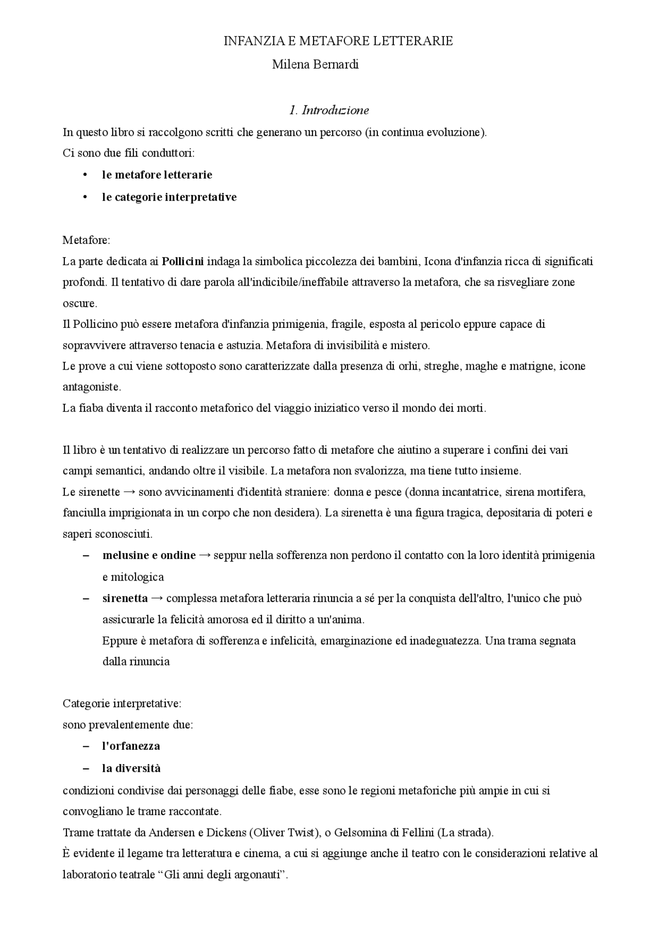 Infanzia E Metafore Letterarie Docsity