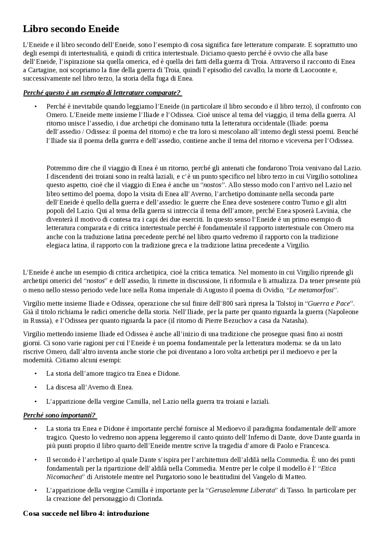 Libro II Eneide, libro IV - Docsity