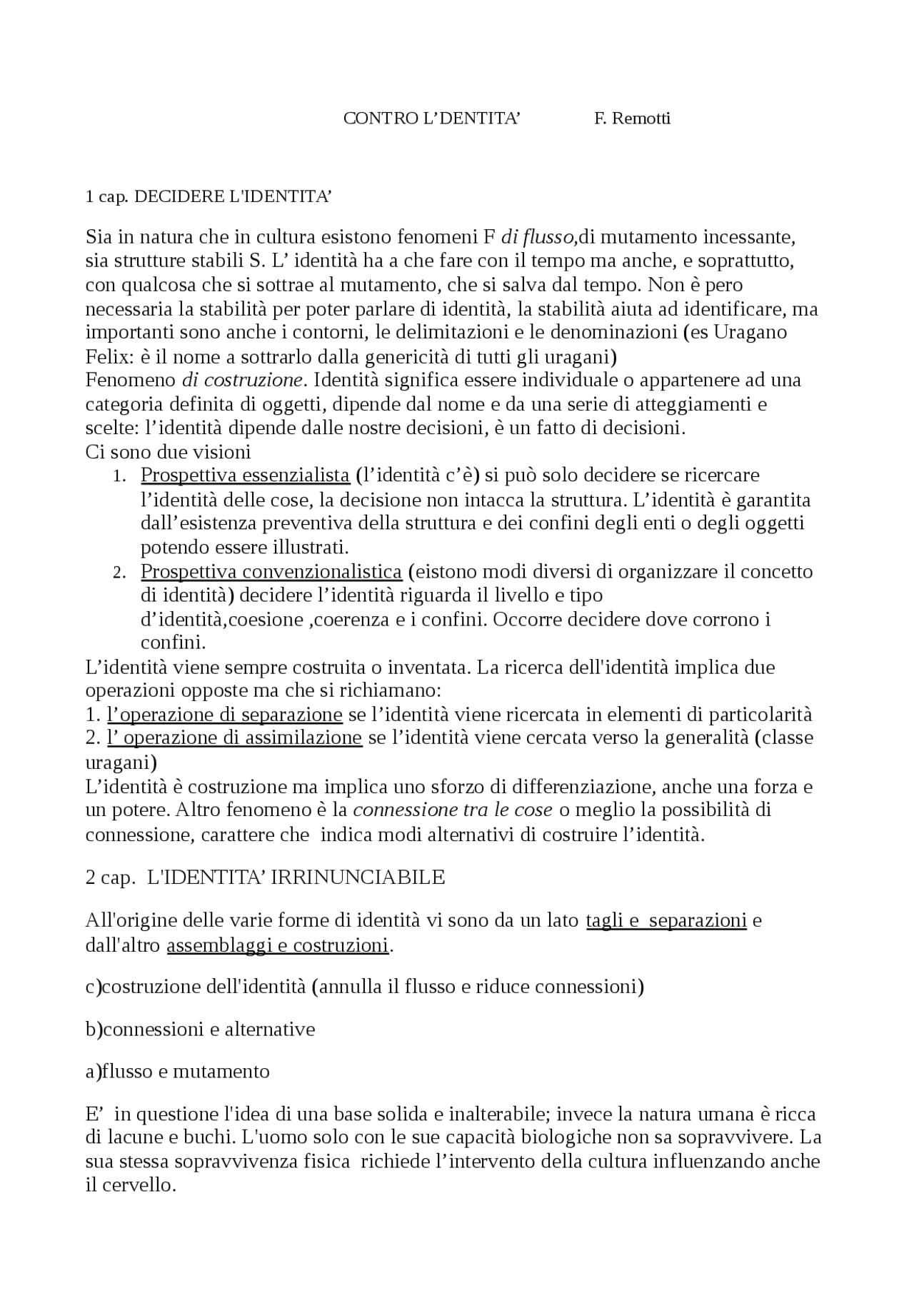 Contro Lidentità Francesco Remotti Docsity