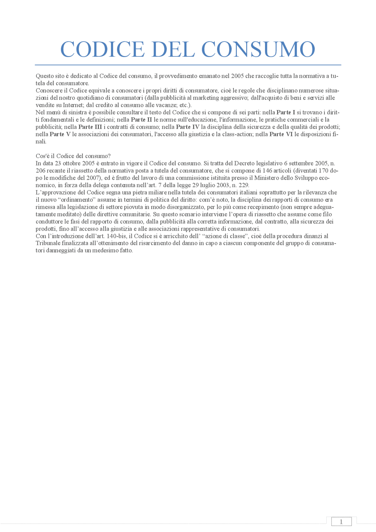 Codice Dei Diritti Dei Consumatori Docsity