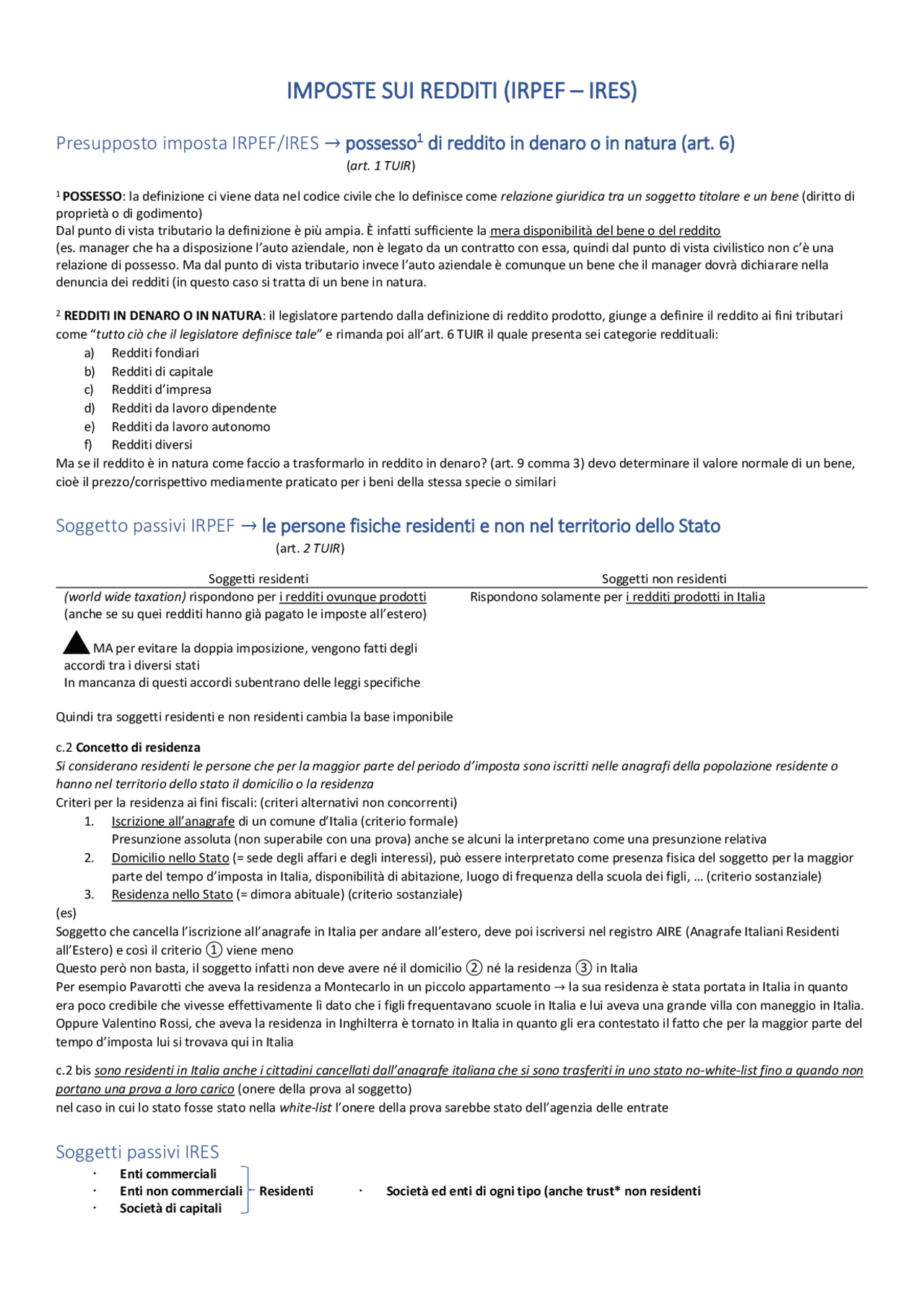 Imposte Sui Redditi Irpef Ires Docsity