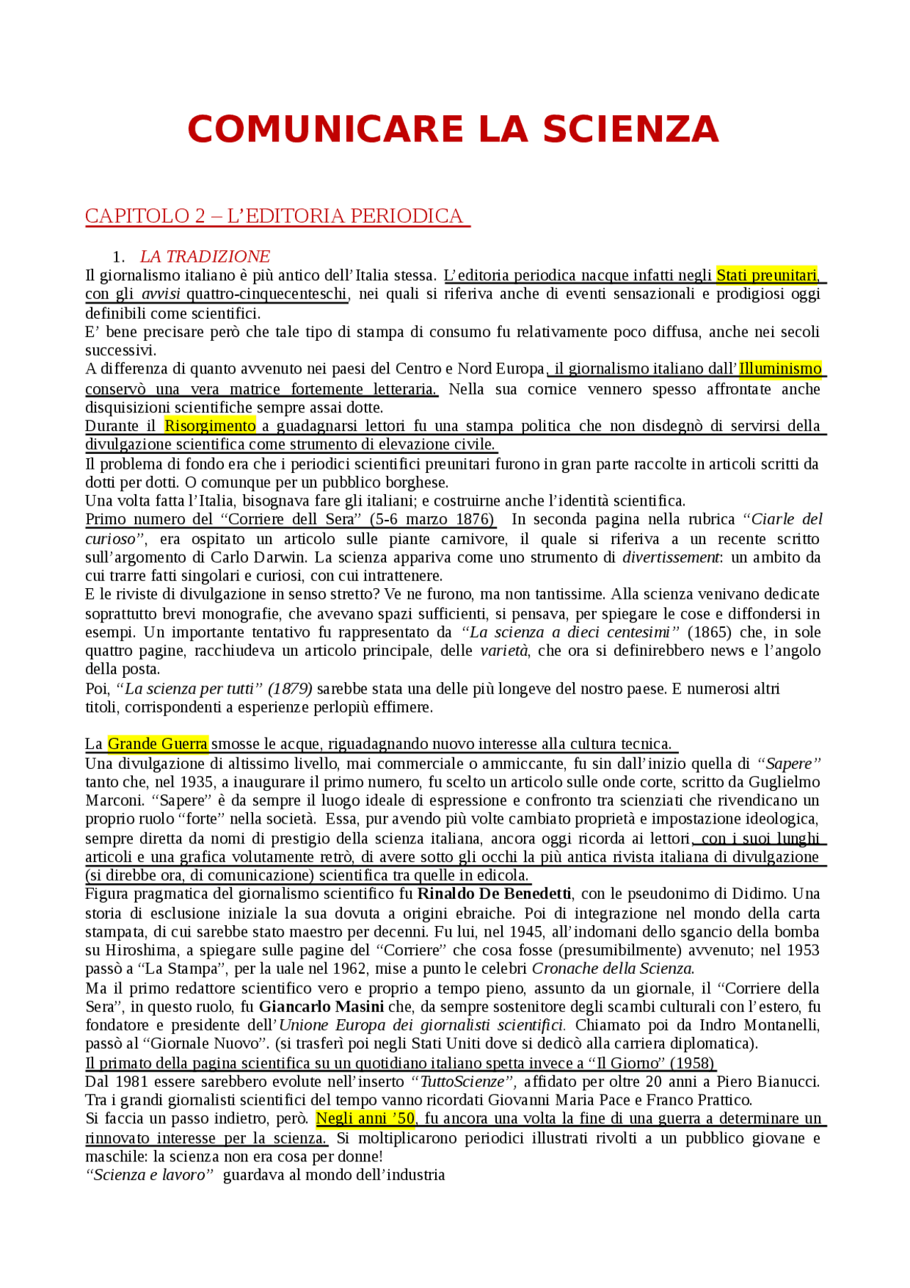 Comunicare la scienza (riassunto capitoli 2/4/6/7) - Docsity