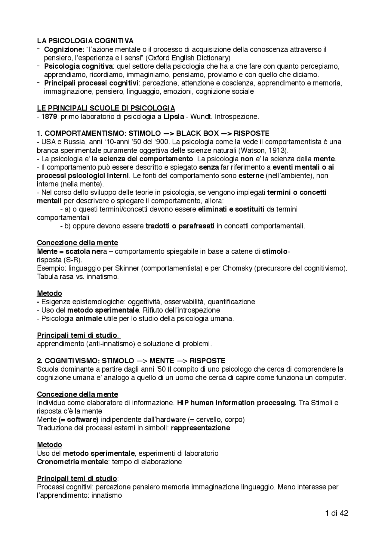 Psicologia Cognitiva Riassunti Docsity