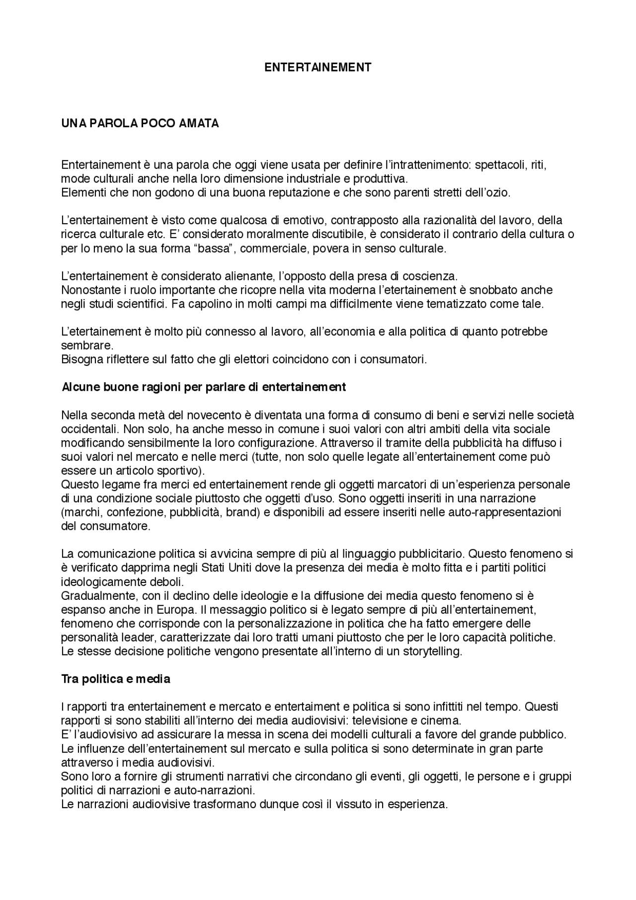 Entertainment Di Enrico Menduni Docsity