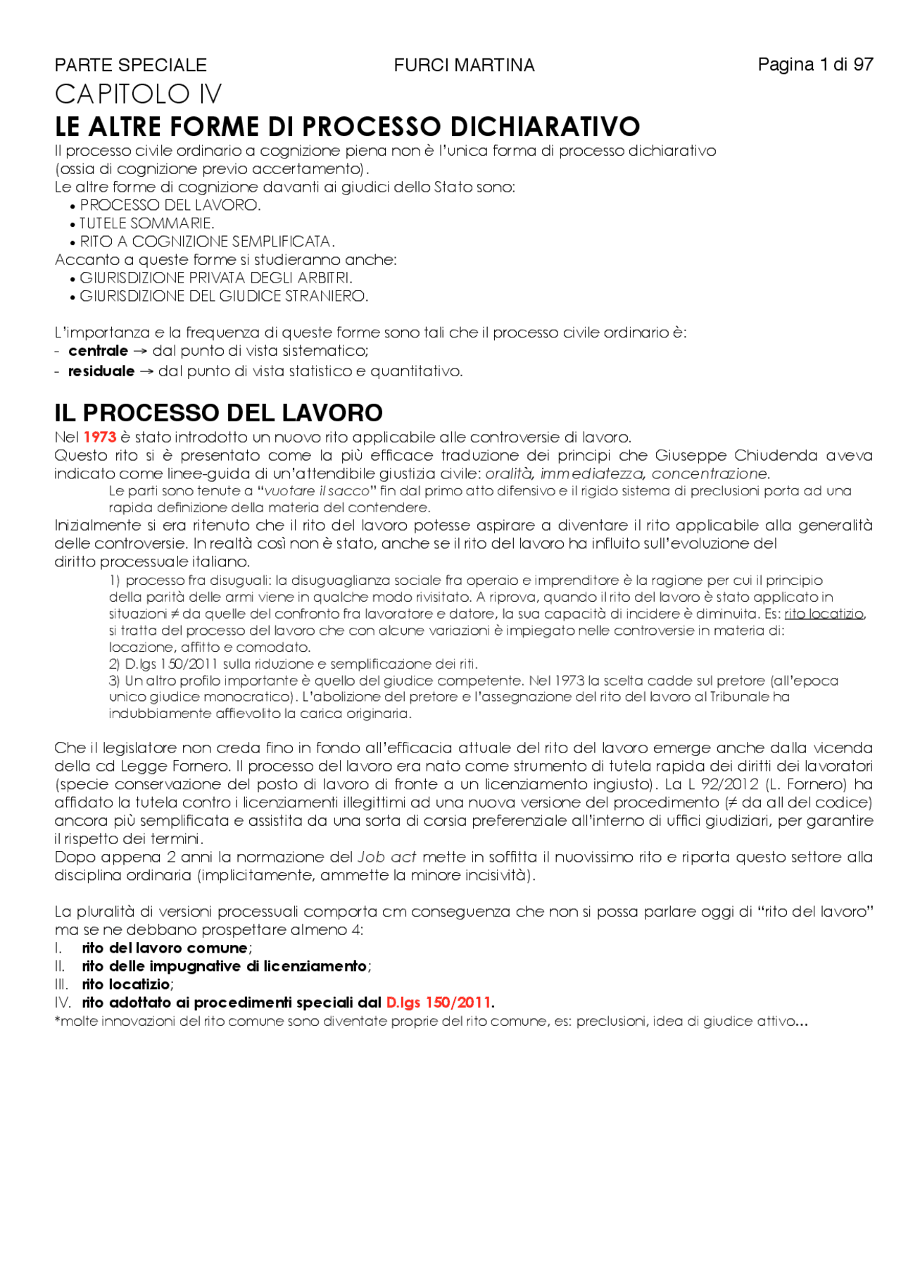 Diritto Processuale Civile Ii Parte Speciale Docsity
