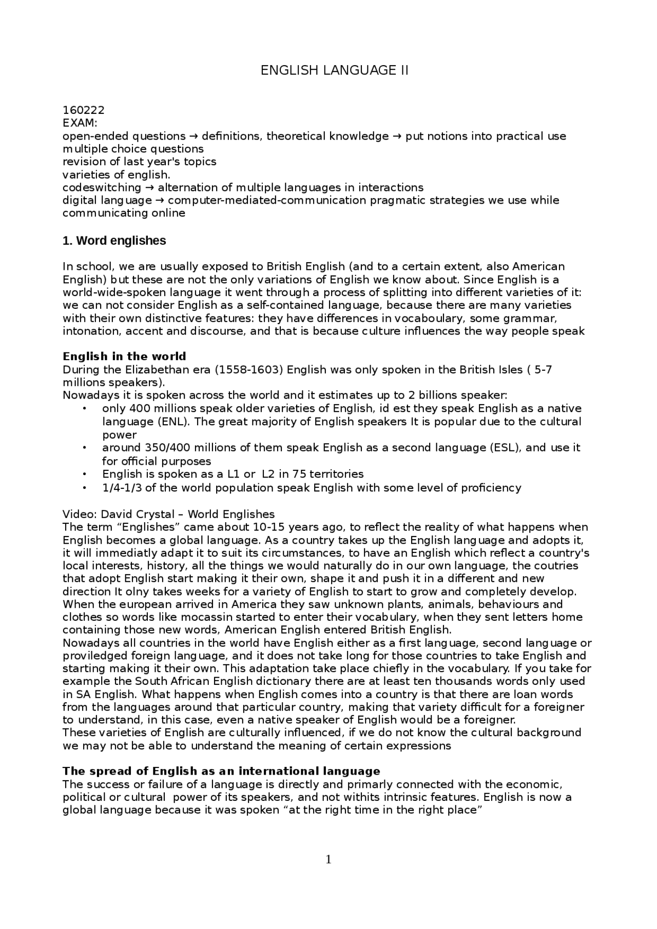 Appunti di English Language 2 - Docsity