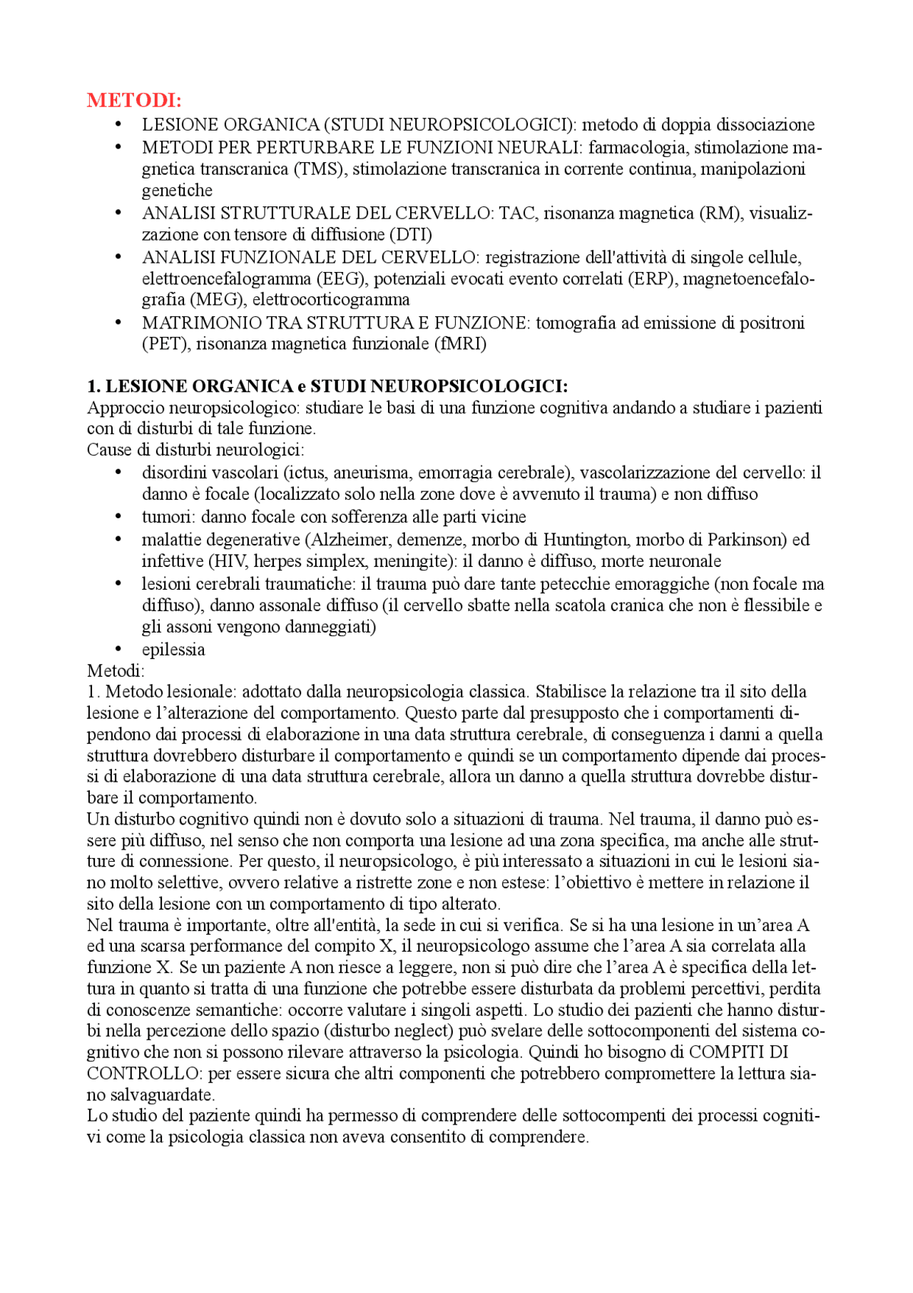 Appunti Neuroscienze Cognitive E Sociali Modulo Frassinetti Docsity