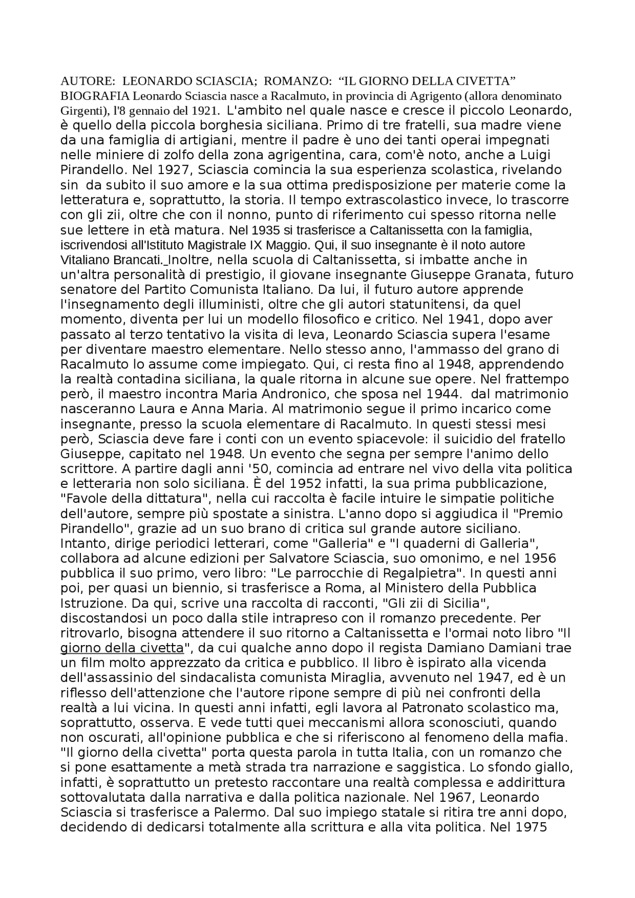 Il giorno della civetta - Docsity