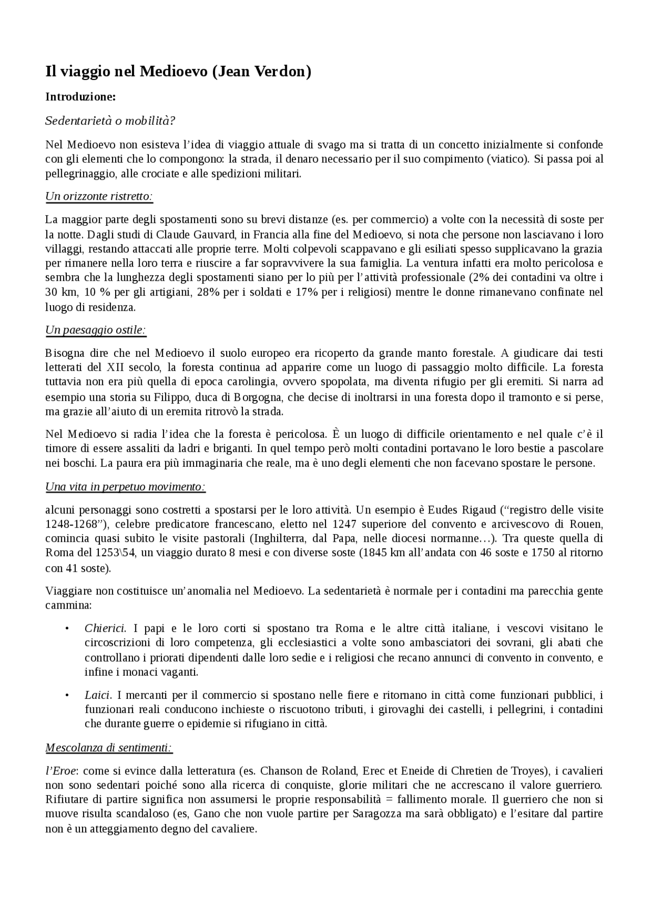 Il viaggio nel Medioevo, Jean Verdon - Docsity