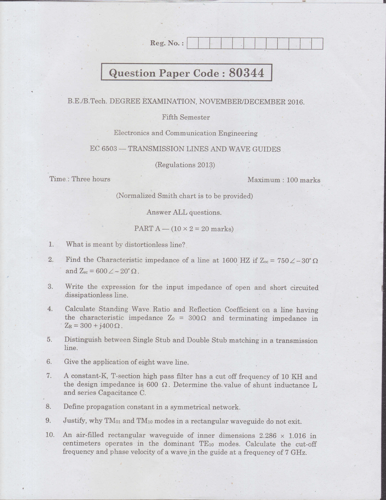 Anna Univ Question Paper for EC6503 - Docsity