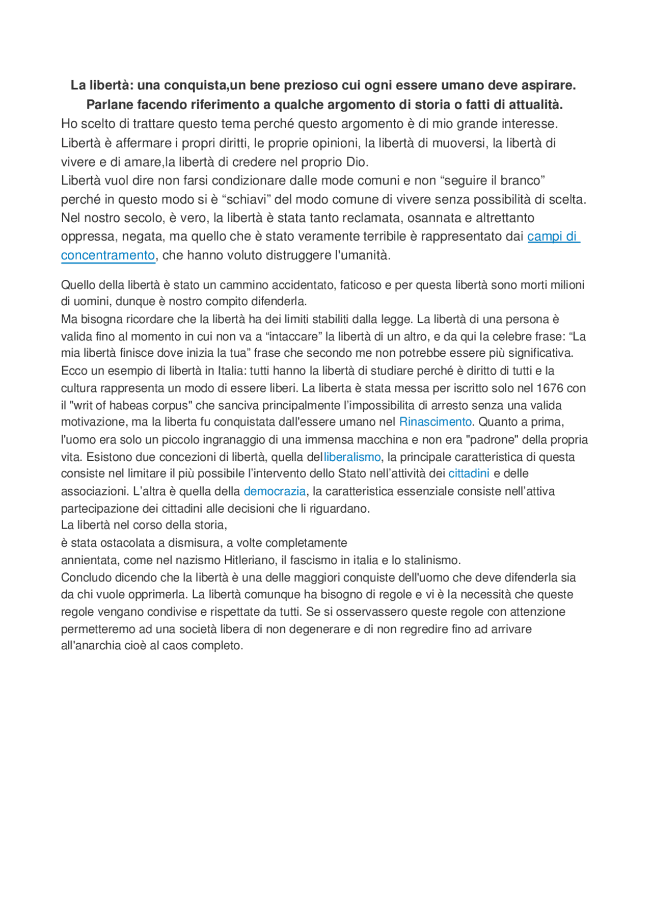 Percorso Sulla Libertà Docsity