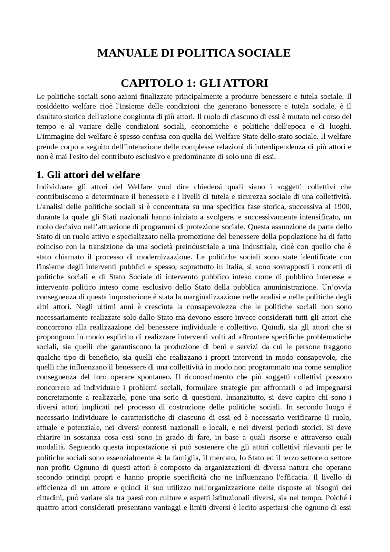 Manuale Di Politica Sociale Borzaga Fazzi Docsity