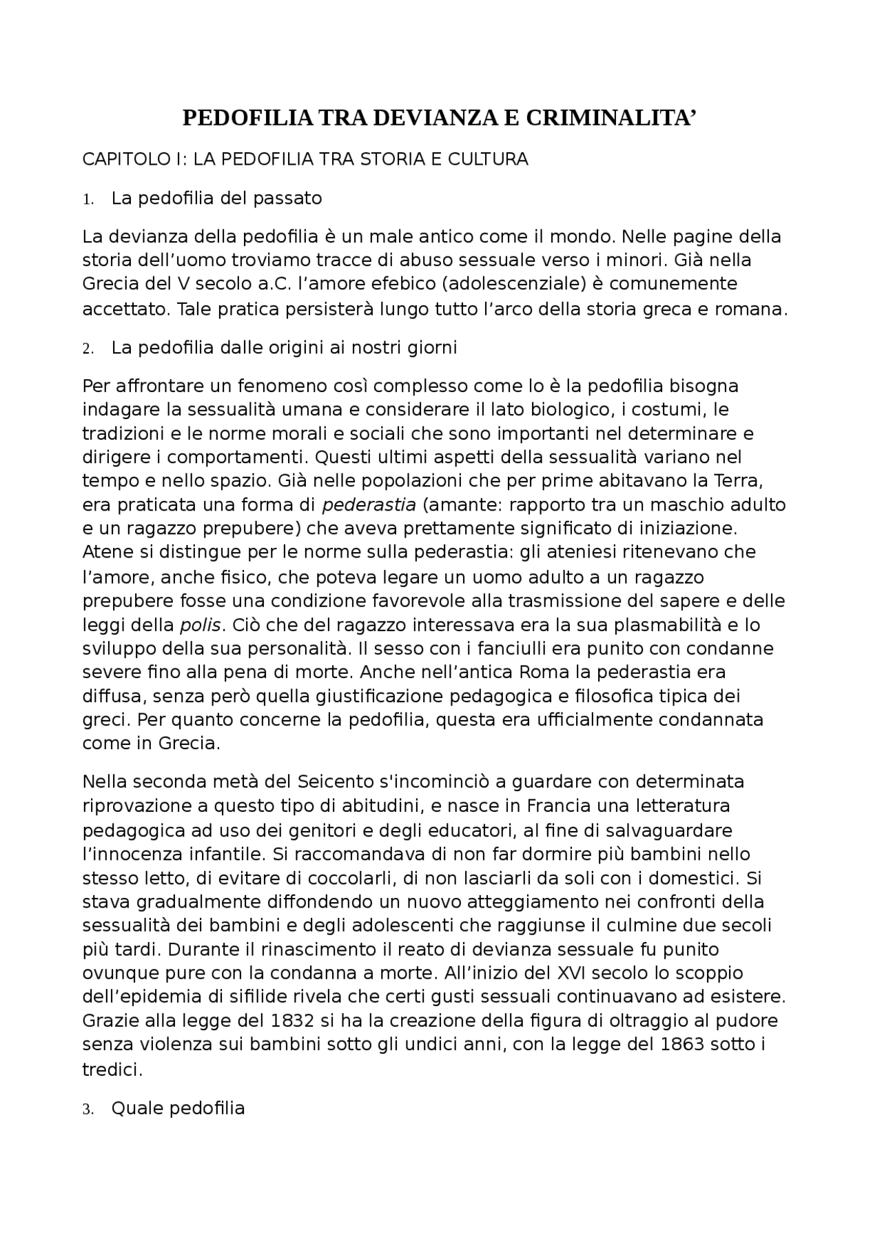 Pedofilia Tra Devianza E Criminalità Gianmarco Cifaldi Docsity